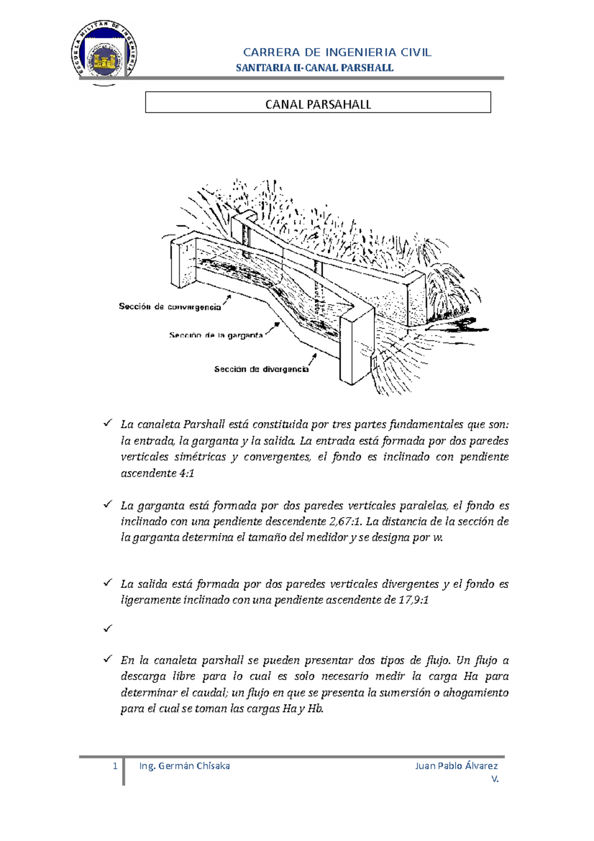 La canaleta Parshall está constituida por tres partes fundamentales que ...