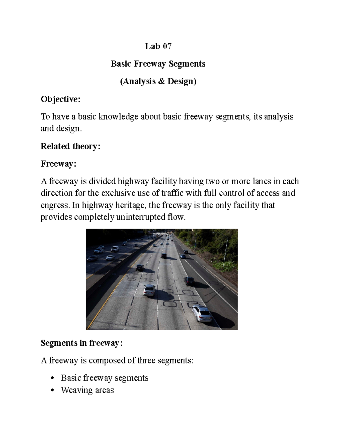 Lab 07 - Lab 07 Basic Freeway Segments (Analysis & Design) Objective ...
