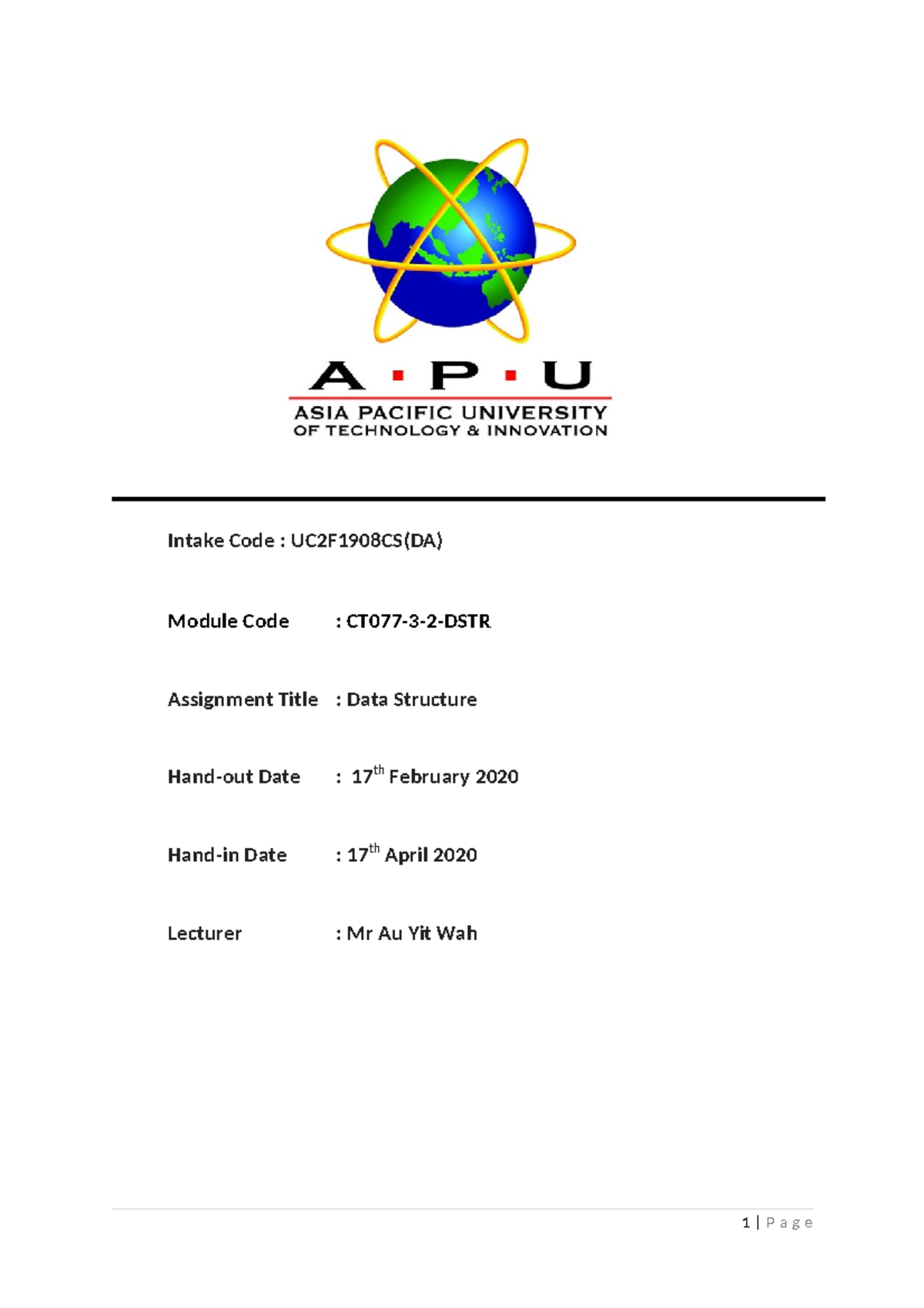 Proposal 3 - APU - Proposal - Intake Code: UC2F1908CS(DA) Module Code ...