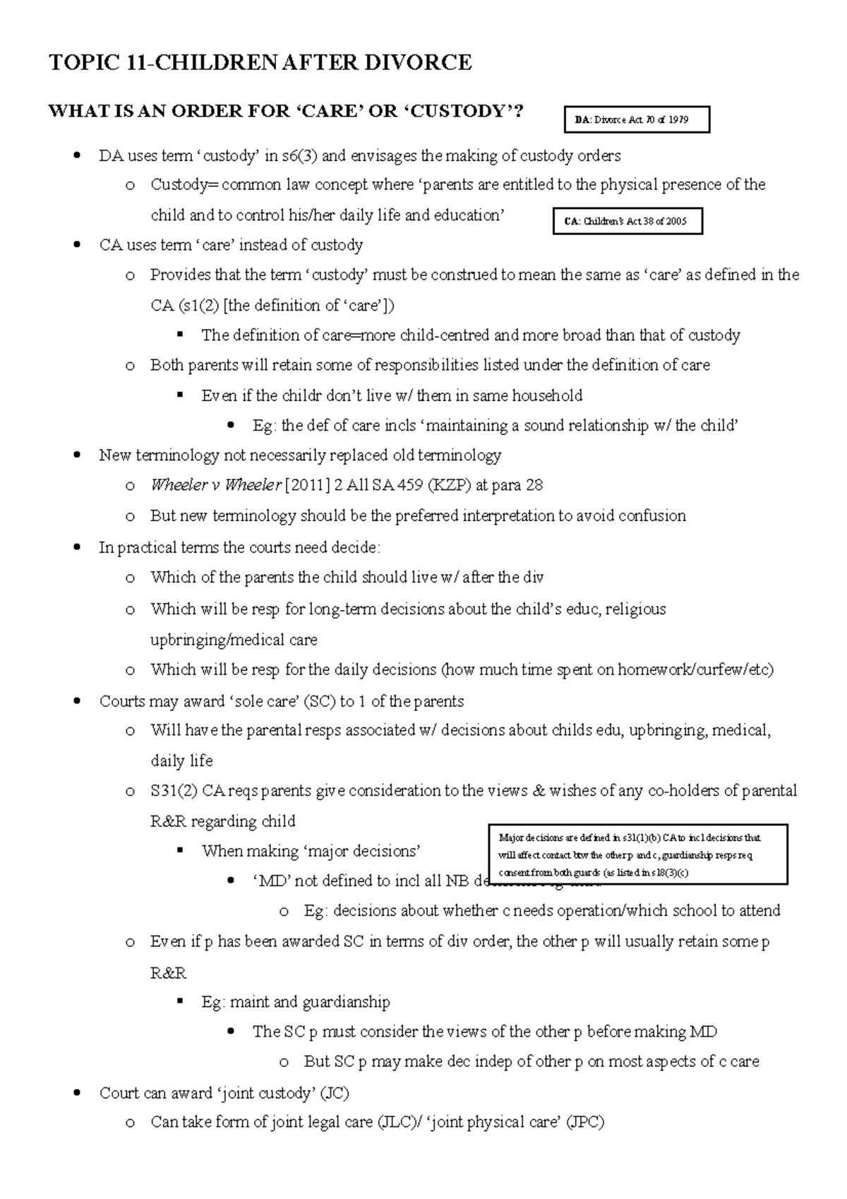 Topic 11 (Family Law) - TOPIC 11-CHILDREN AFTER DIVORCE WHAT IS AN ...