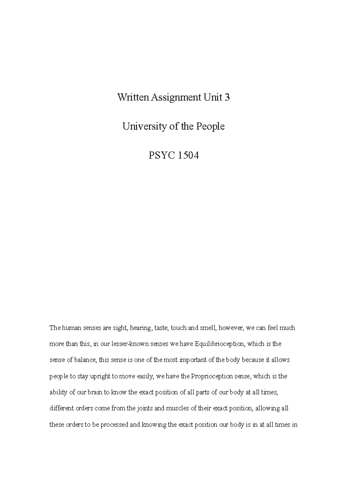 Written 3 - Written Assignment Unit 3 University of the People PSYC ...