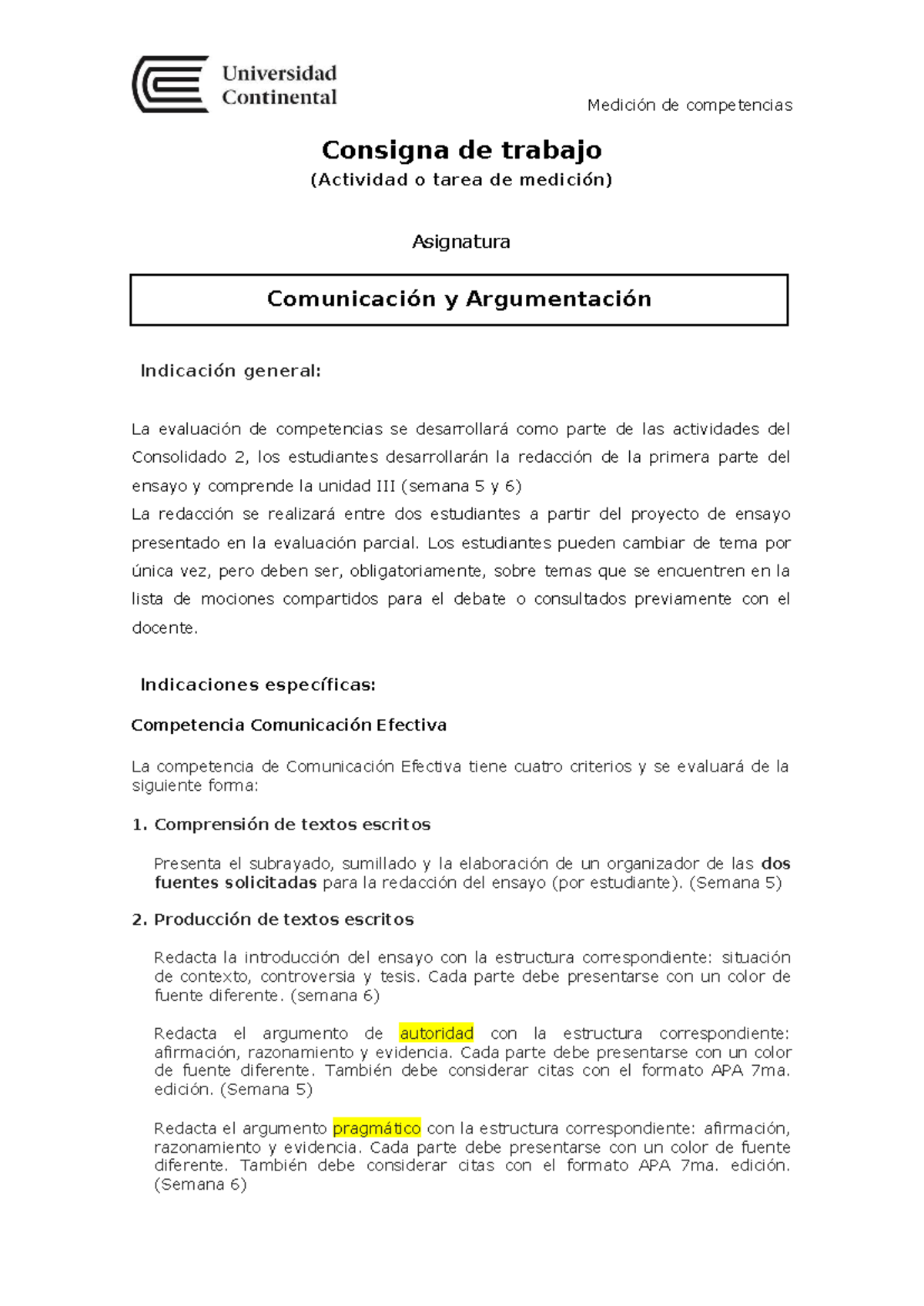 Consigna (4) versión nueva C2 - Medición de competencias Consigna de trabajo (Actividad o tarea ...