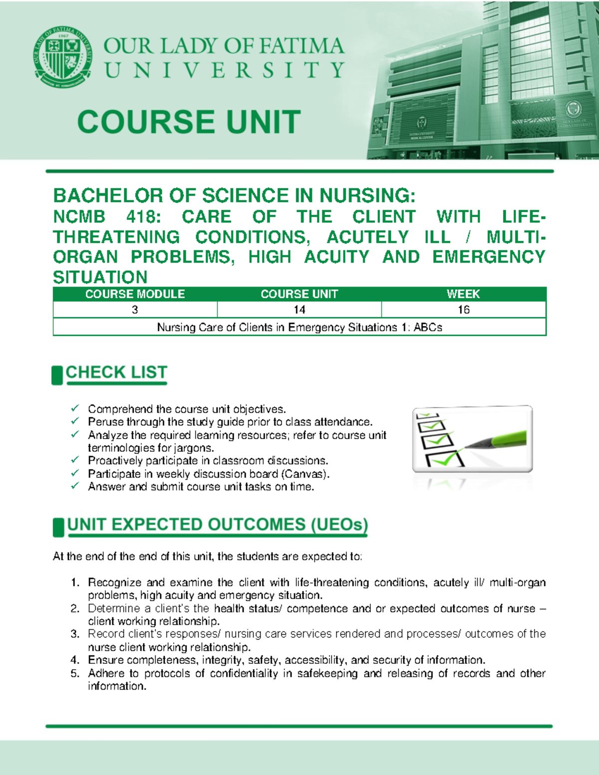 WK16 - Emergency Situations ABCs - BACHELOR OF SCIENCE IN NURSING: NCMB ...