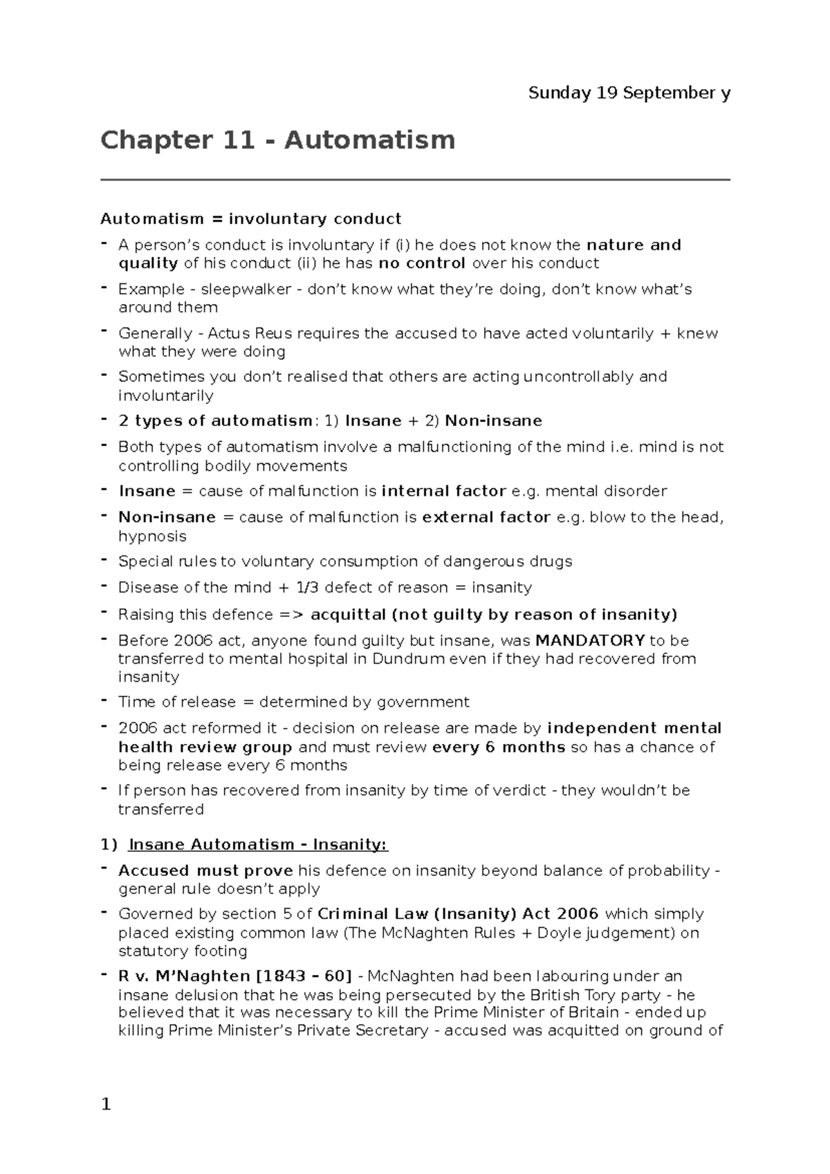 Chapter 11 defence of automatism - criminal law - FE1 material ...