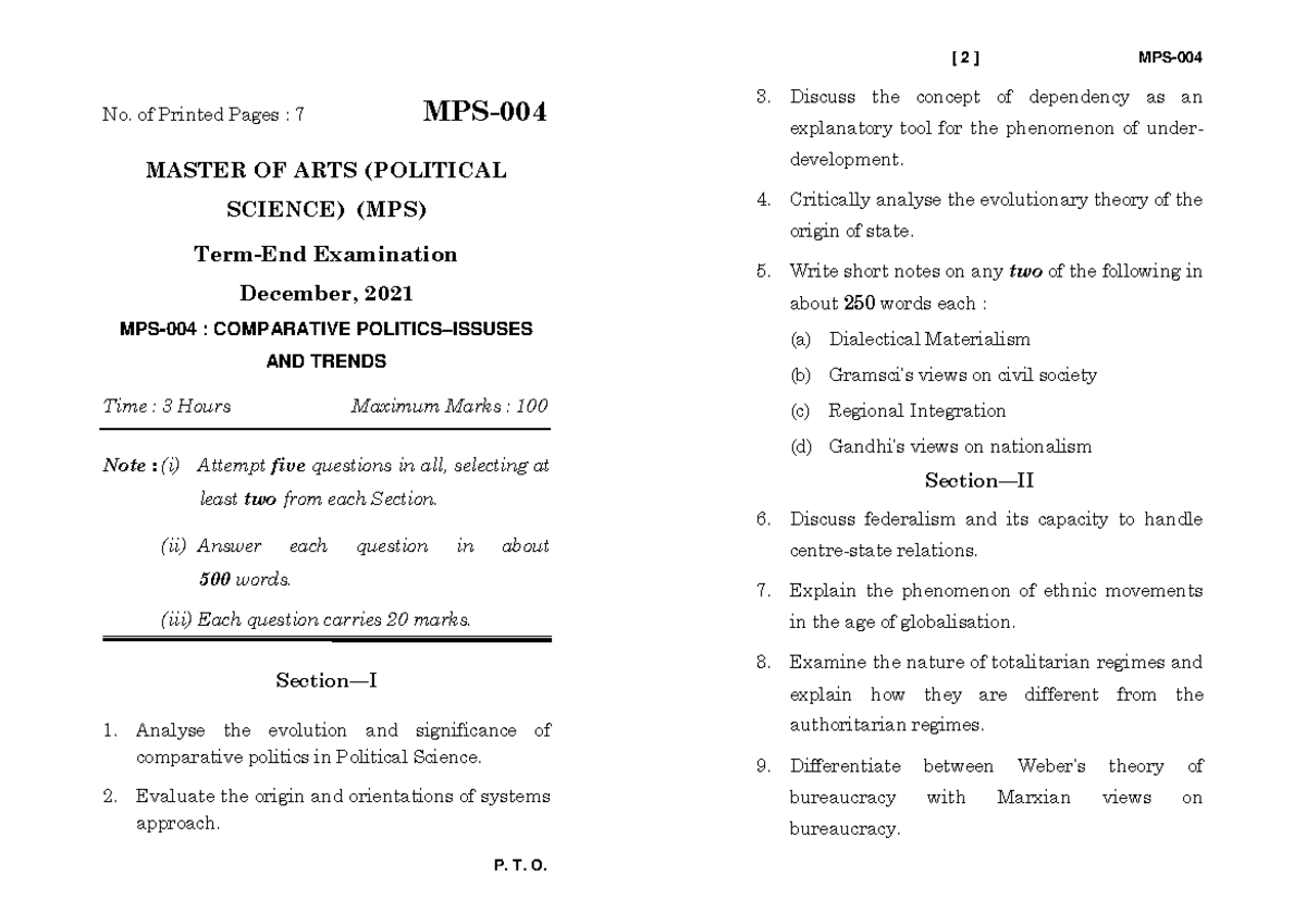 MPS-004 - good - No. of Printed Pages : 7 MPS- MASTER OF ARTS ...