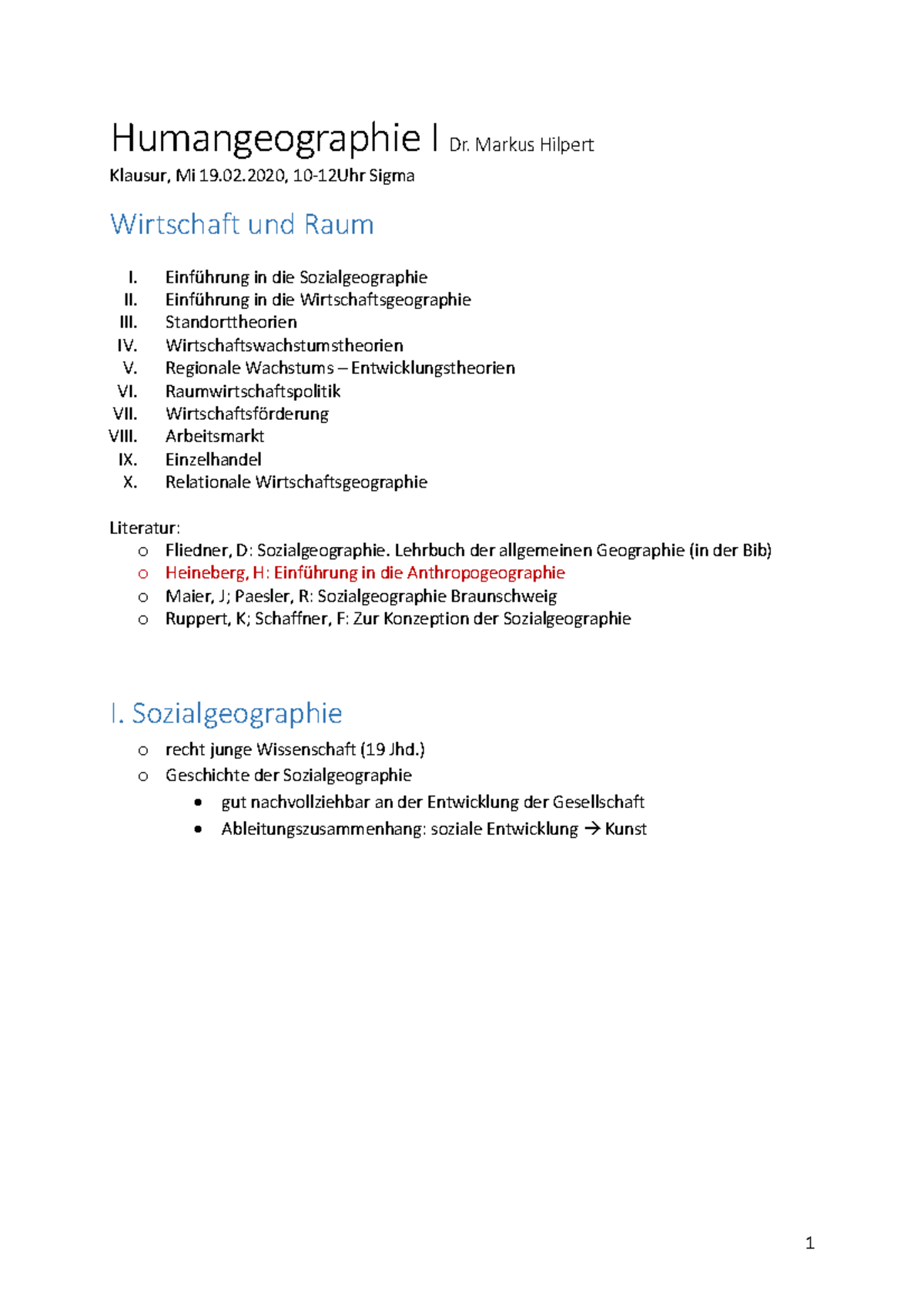 Hilpert Humangeographie Mitschrift - Humangeographie I Dr. Markus ...