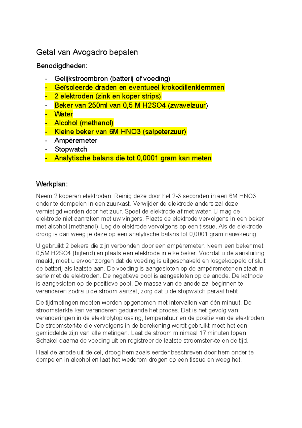 Werkplan Avogadro getal bepalen - Getal van Avogadro bepalen ...