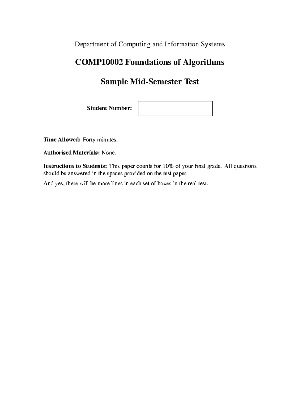 Sample Exam Mid-Semester, Questions and answers.pdf - Department of ...