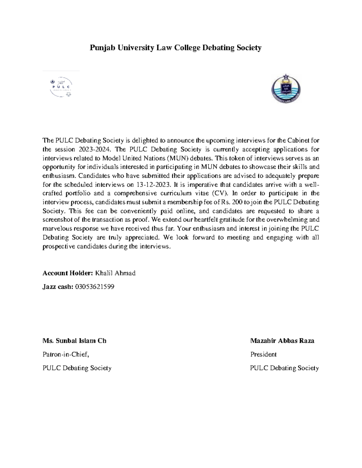 PULC DS - Mooting society - Punjab University Law College Debating ...