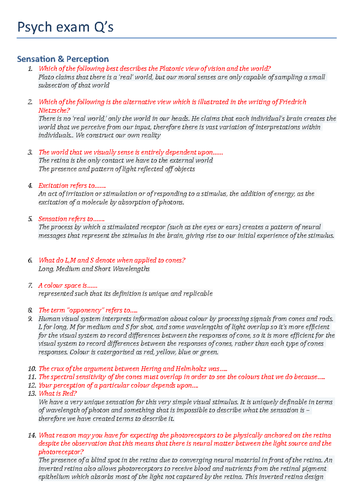 Psych exam Q’s - Some sample questions with answers to prepare for the ...