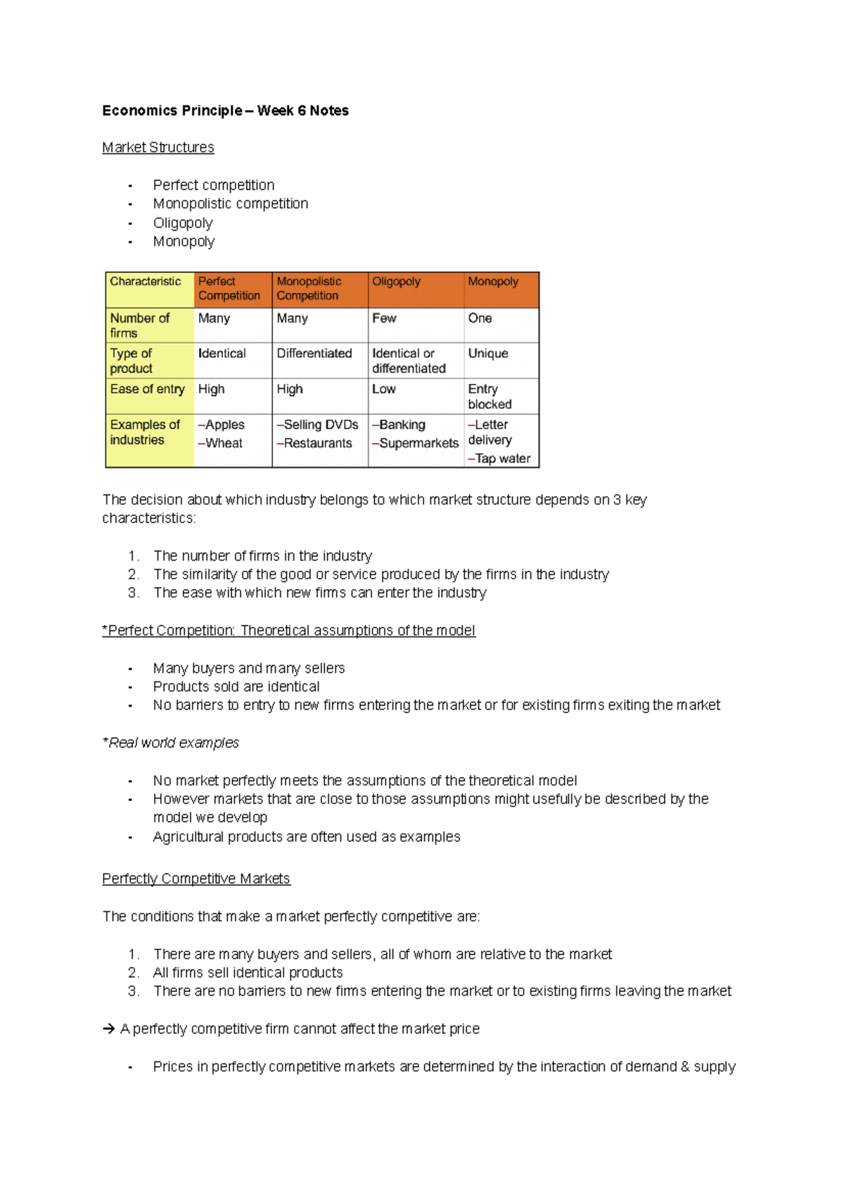 Economics Principle – Week 6 Notes - Economics Principle – Week 6 Notes ...