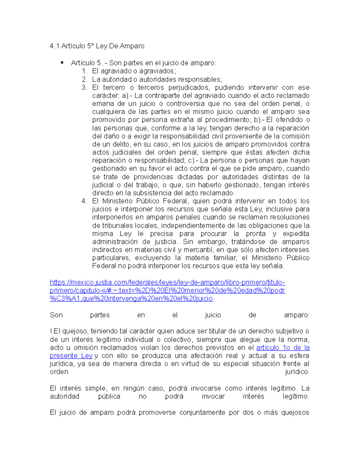 Amparo Tarea Las partes en el juicio - 4 Artículo 5° Ley De Amparo ...