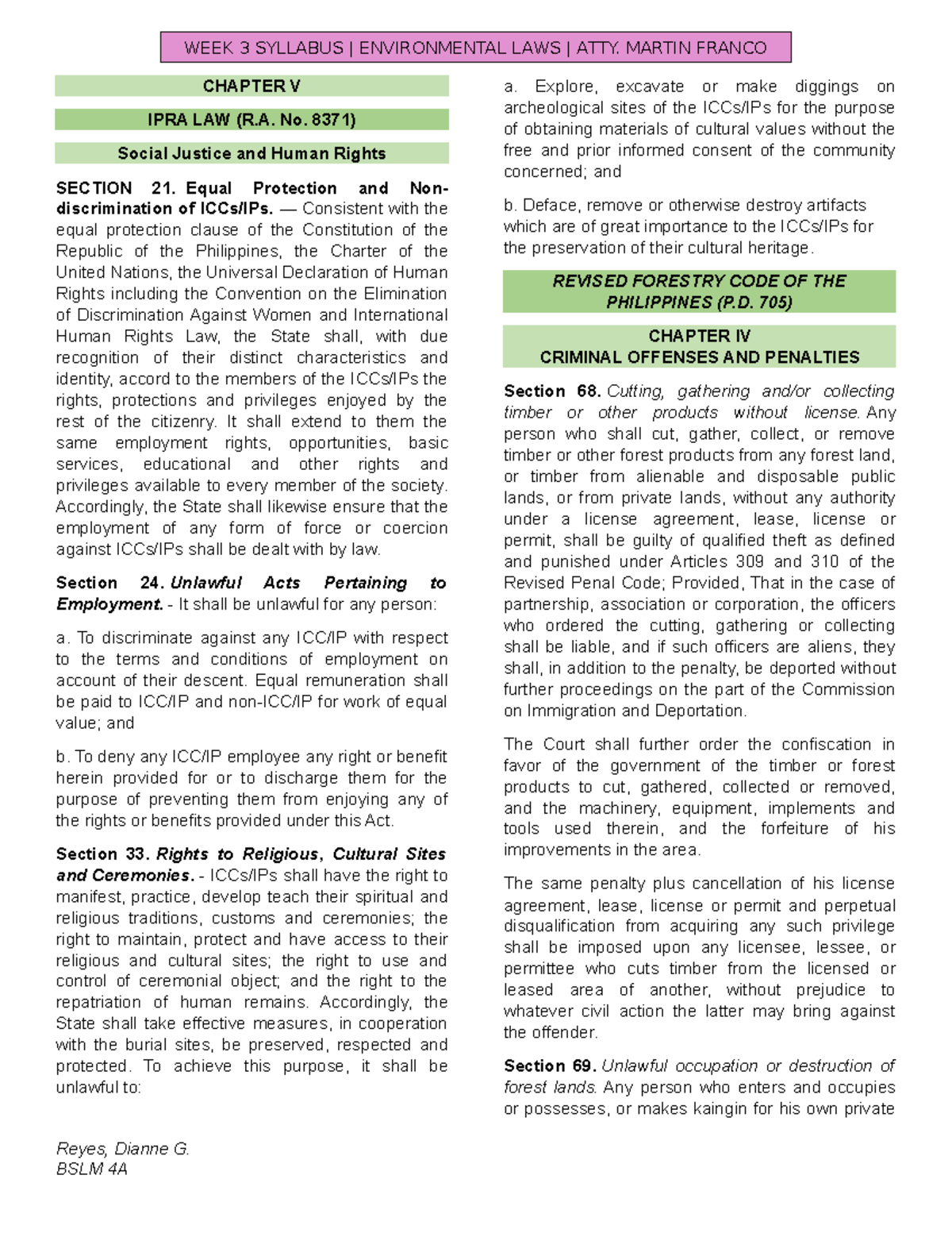 WEEK 3 - none - CHAPTER V IPRA LAW (R. No. 8371) Social Justice and Human Rights SECTION 21 ...