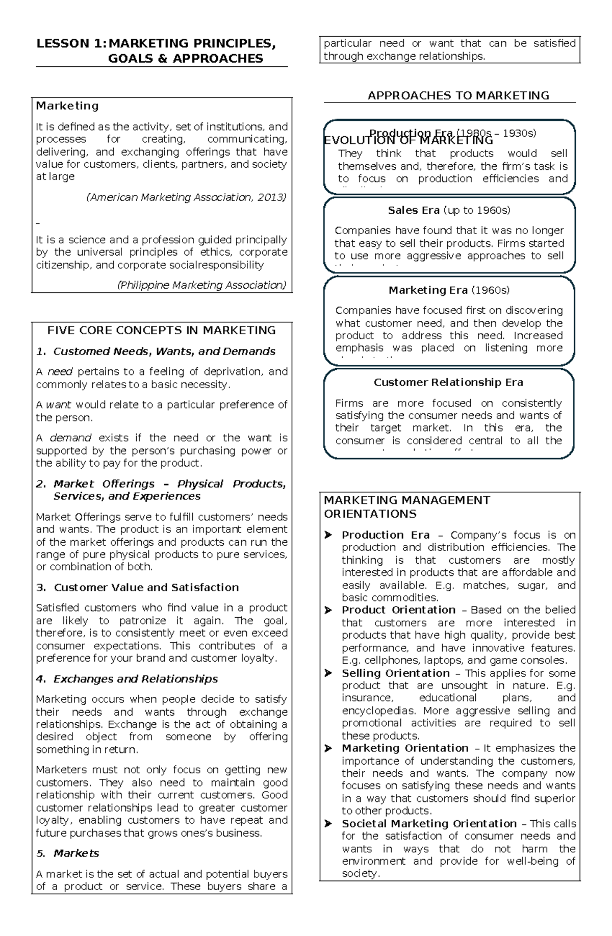 Principles OF Marketing Reviewer - LESSON 1: MARKETING PRINCIPLES ...