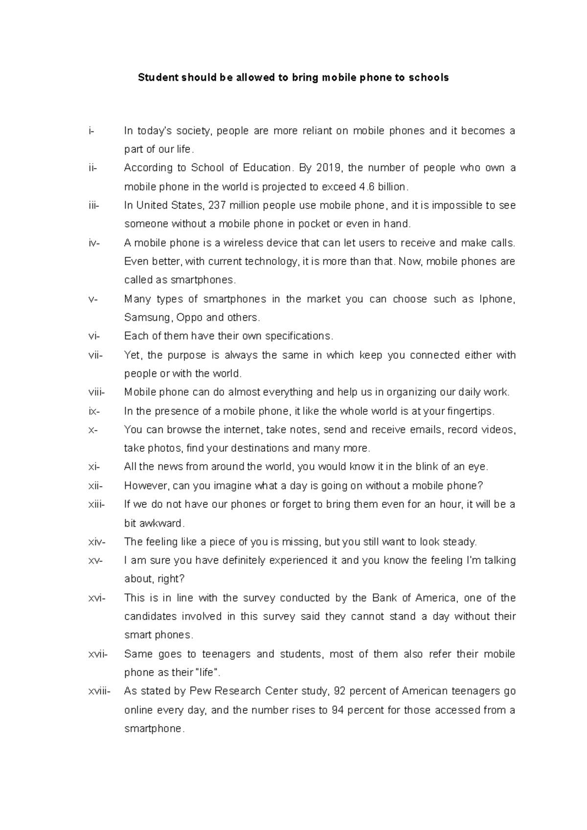 Student should be allowed to bring mobile phone to schools - ii ...