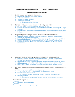 Module 1. Active Learning Guide - BLS 4510 MEDICAL MICROBIOLOGY ACTIVE LEARNING GUIDE MODULE 1 ...
