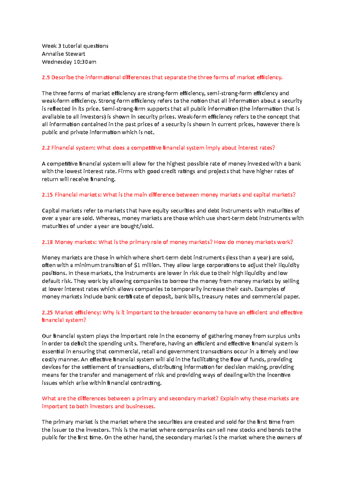 Week 3 tutorial questions - Week 3 tutorial questions Annalise Stewart ...
