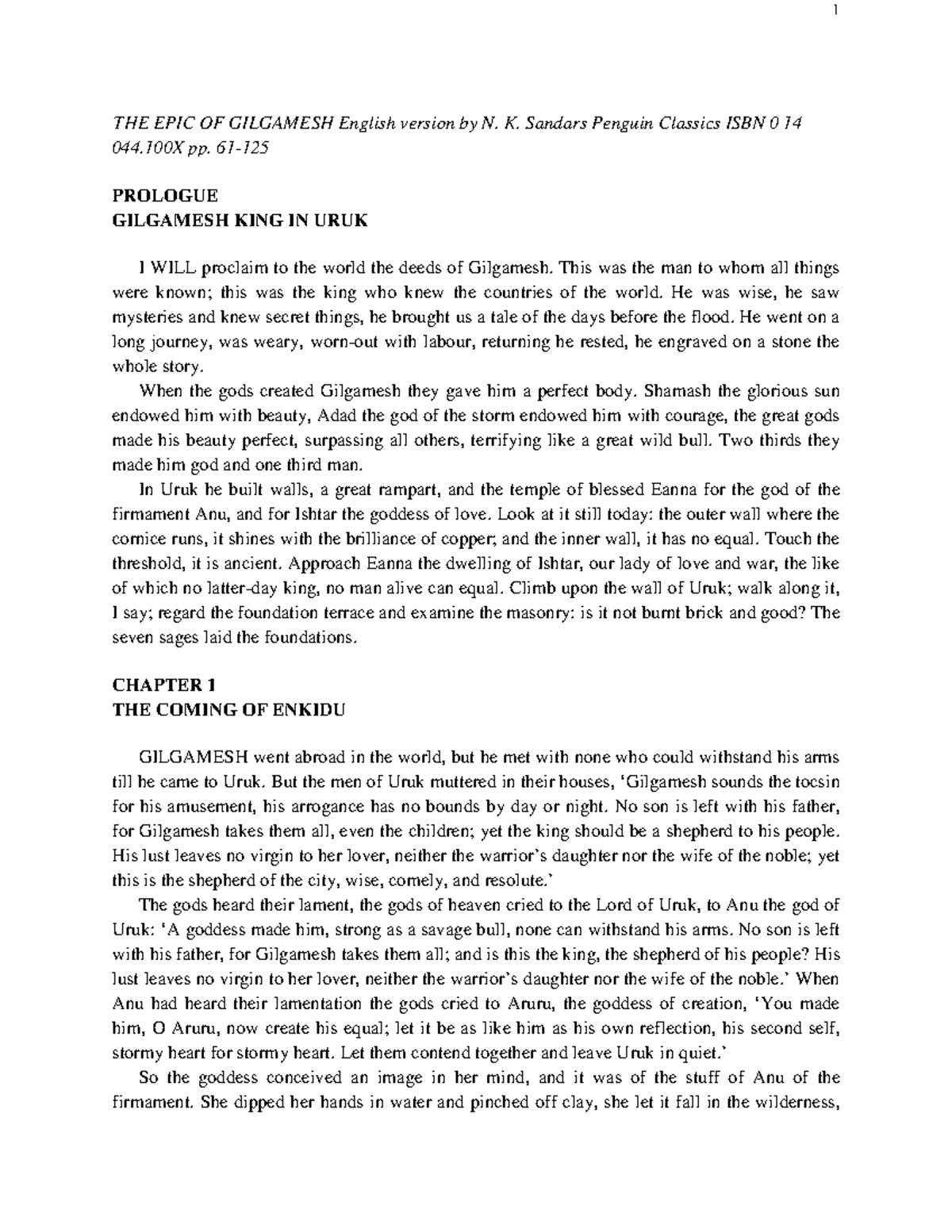 Epic gilgamesh - THE EPIC OF GILGAMESH English version by N. K. Sandars ...