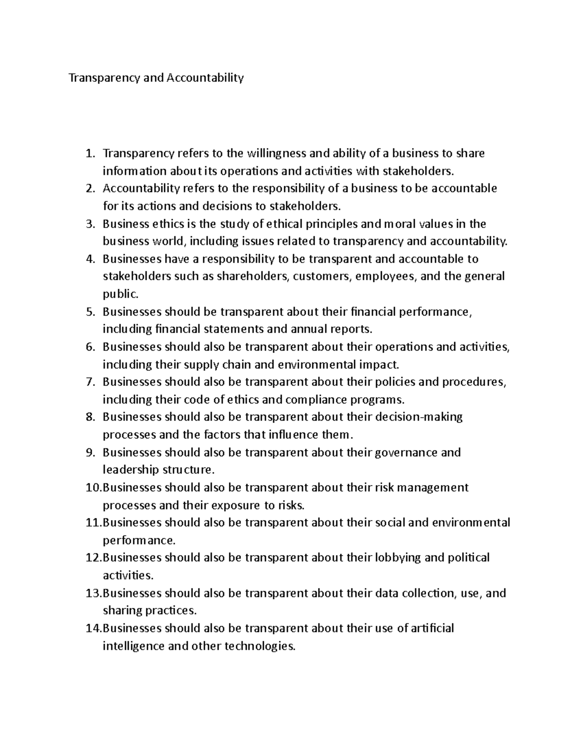 Transparency and Accountability notes - Transparency and Accountability ...