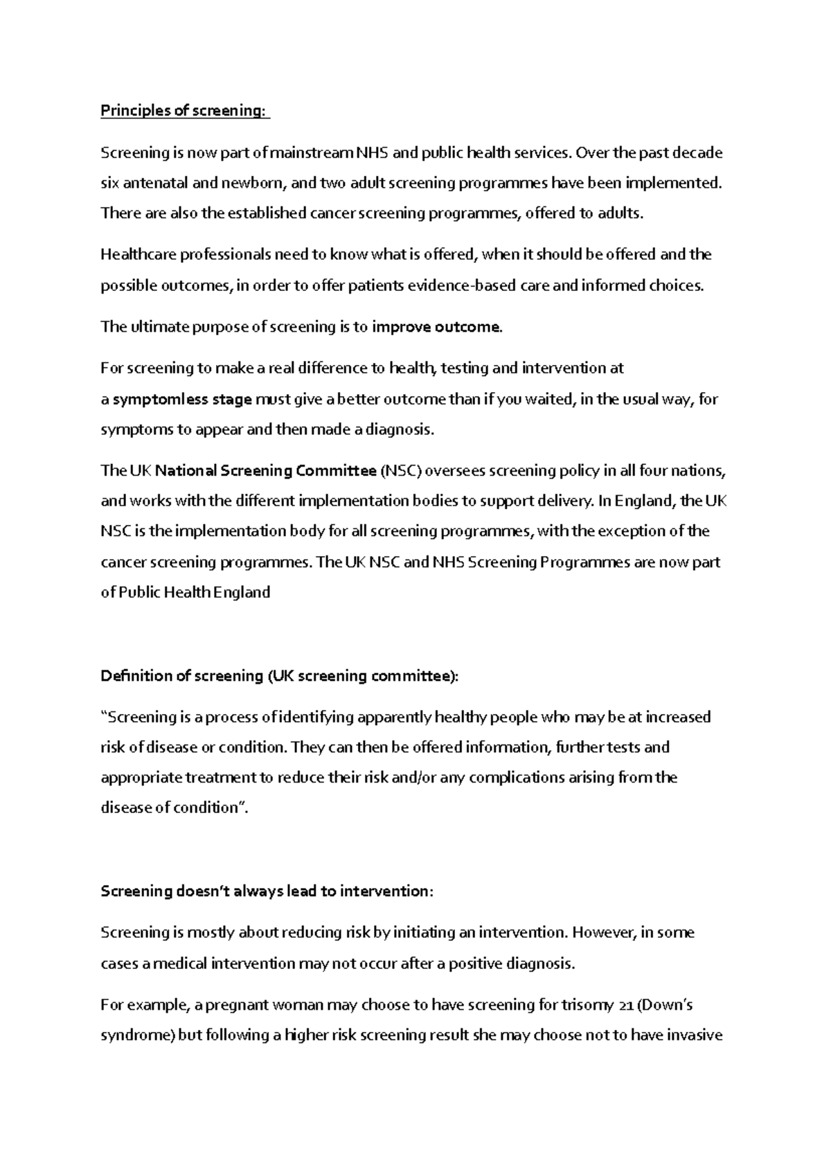 Principles of screening - Principles of screening: Screening is now ...