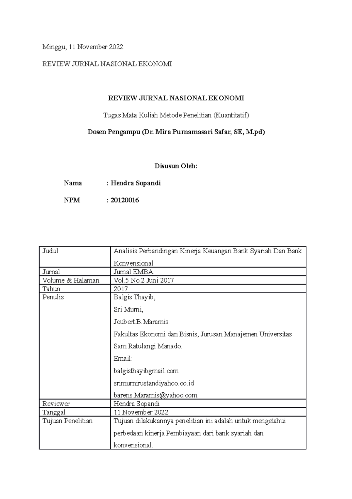 Review Jurnal - Hendra Sopandi - 2012 0016 - Minggu, 11 November 2022 REVIEW JURNAL NASIONAL ...