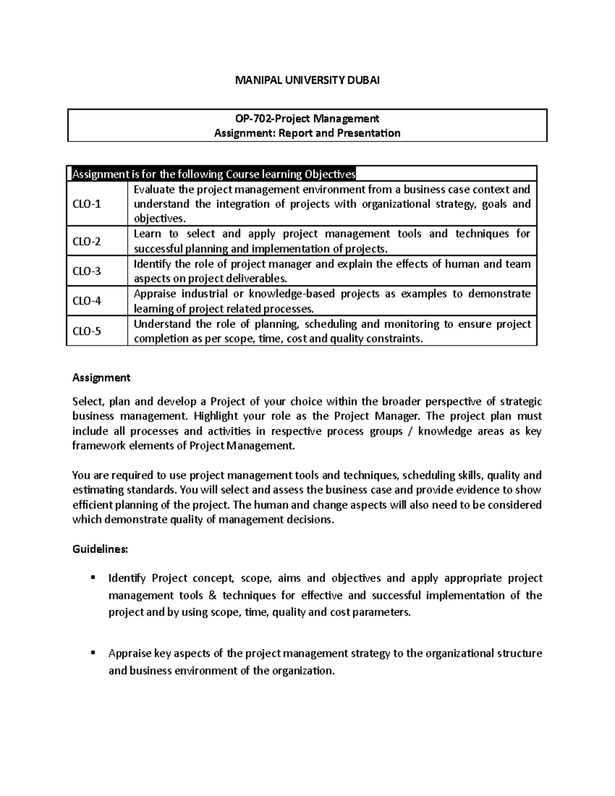 Project management case study - MANIPAL UNIVERSITY DUBAI OP-702-Project ...