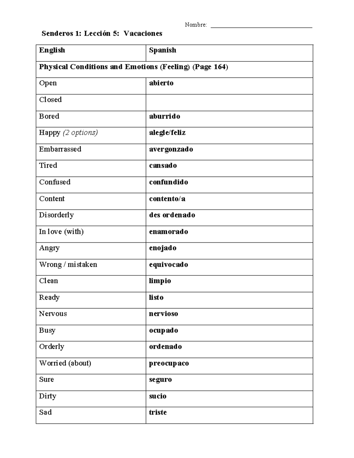 Copy of Copy of Vocab Lesson 5 - adjectives - Nombre ...