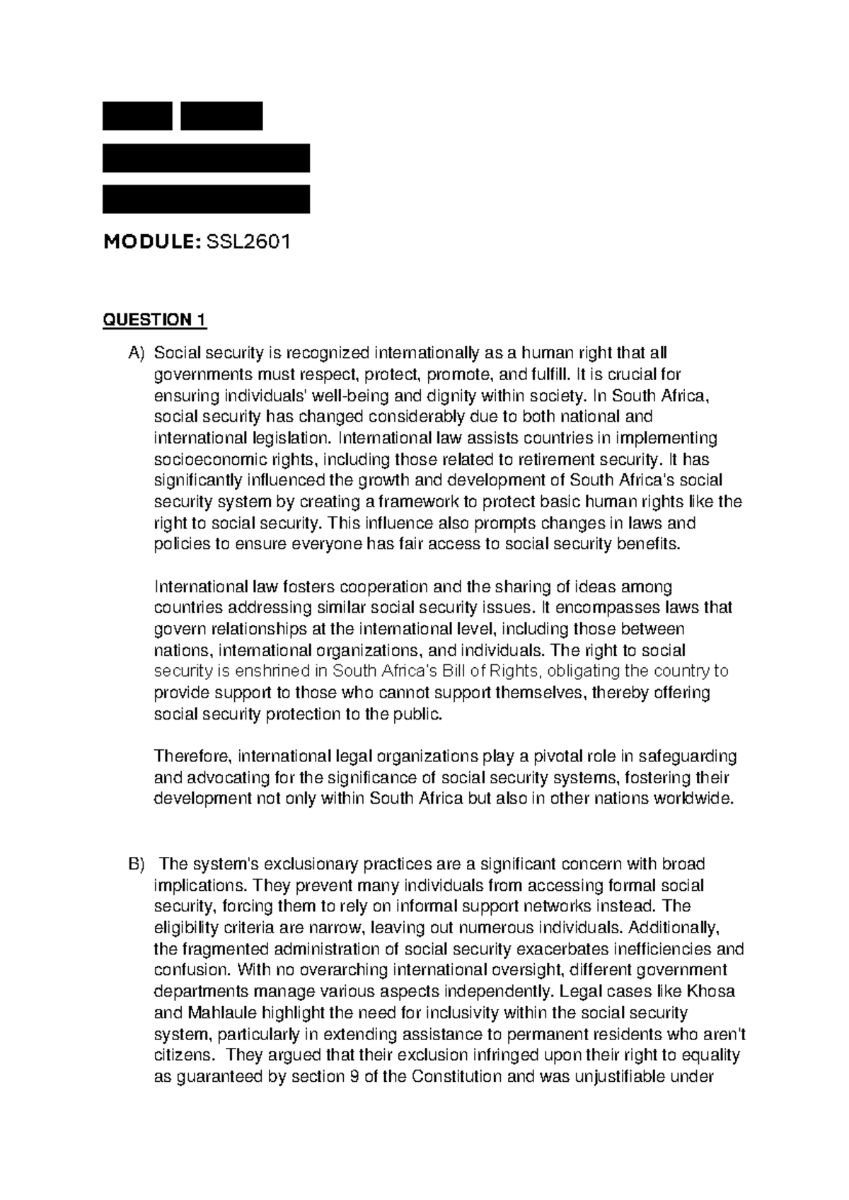 SSL2601 - Assignment will help with preparing for exams. - NAME: JESSICA SURNAME: TURDON STUDENT ...