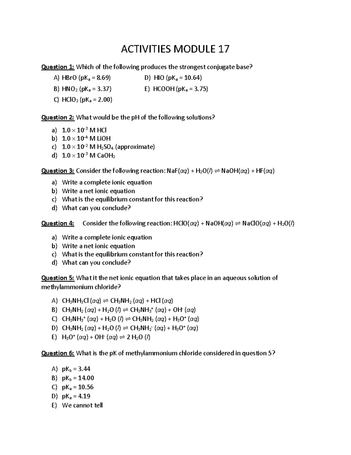 Activities Module practice questions - ACTIVITIES MODULE 17 Question 1 ...