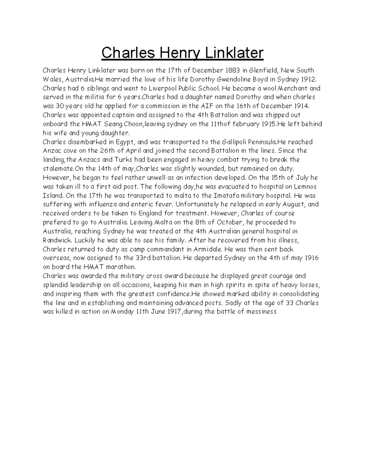 Charles Henry Linklater - Charles Henry Linklater Charles Henry ...