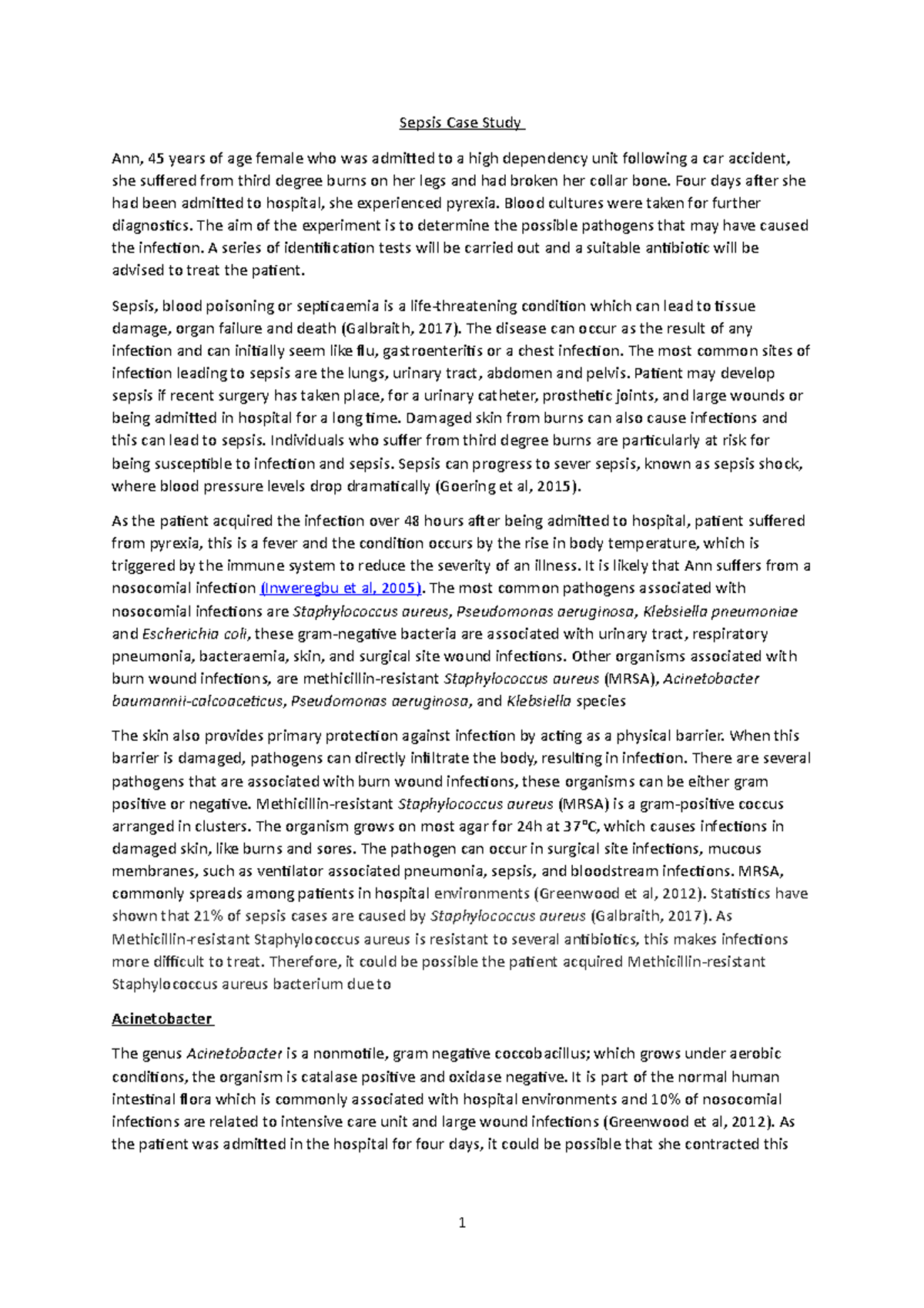 Sepsis Case Study 2018 - Exam revision notes - Sepsis Case Study Ann ...