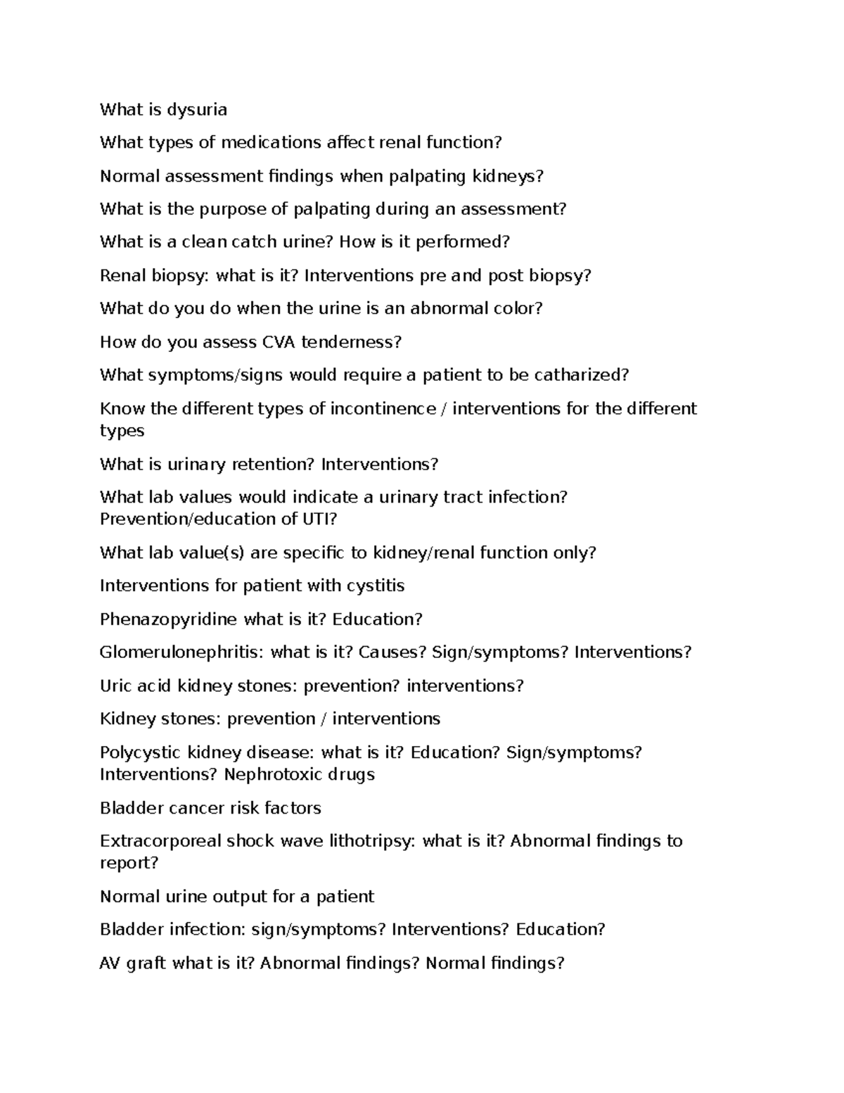 Caring for Adults Exam 3 Study Guide Outline - What is dysuria What ...