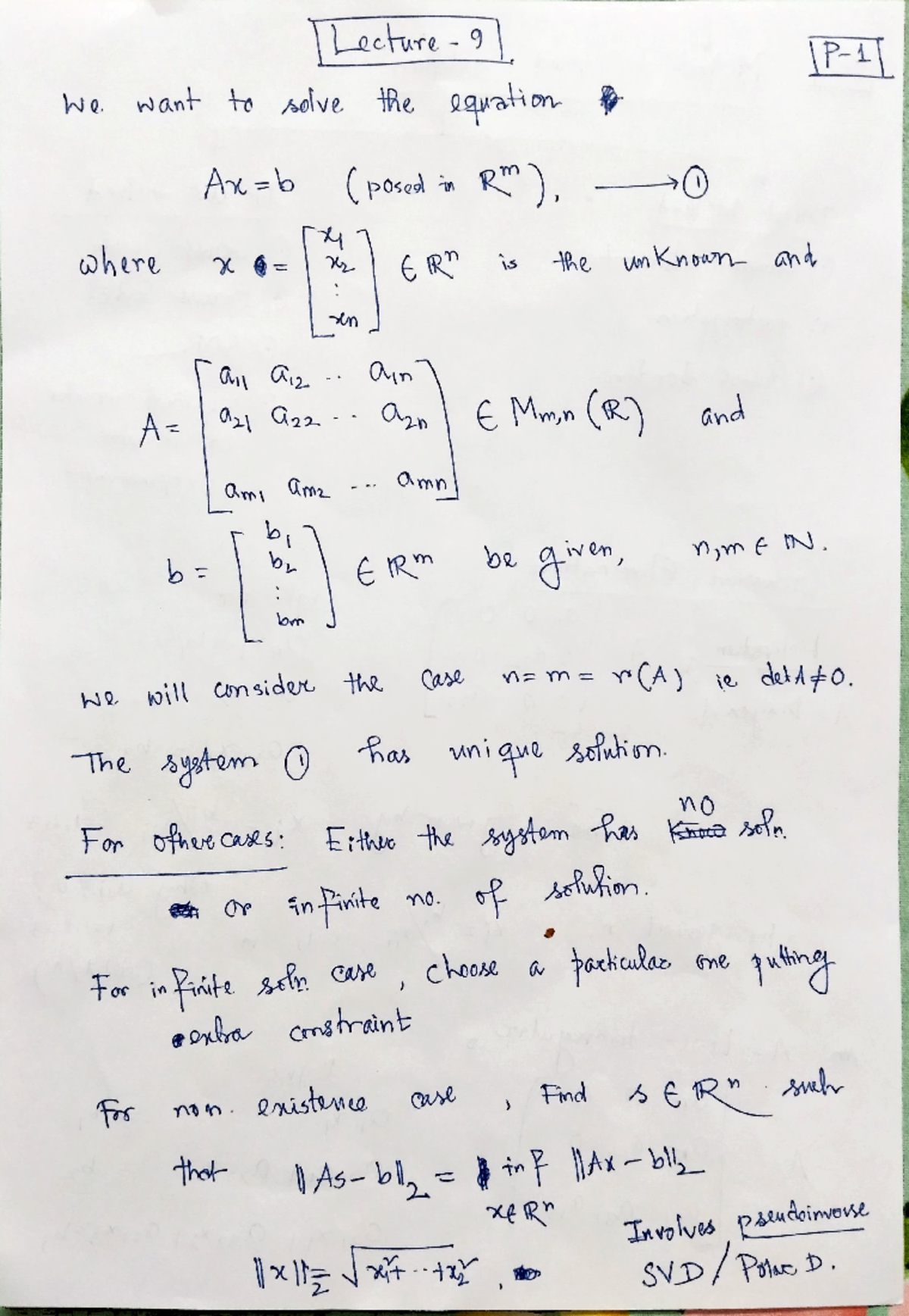 MTH308-Lecture-9 - we. want to solve the 9quatio ohere A Ax =b |Lectare ...