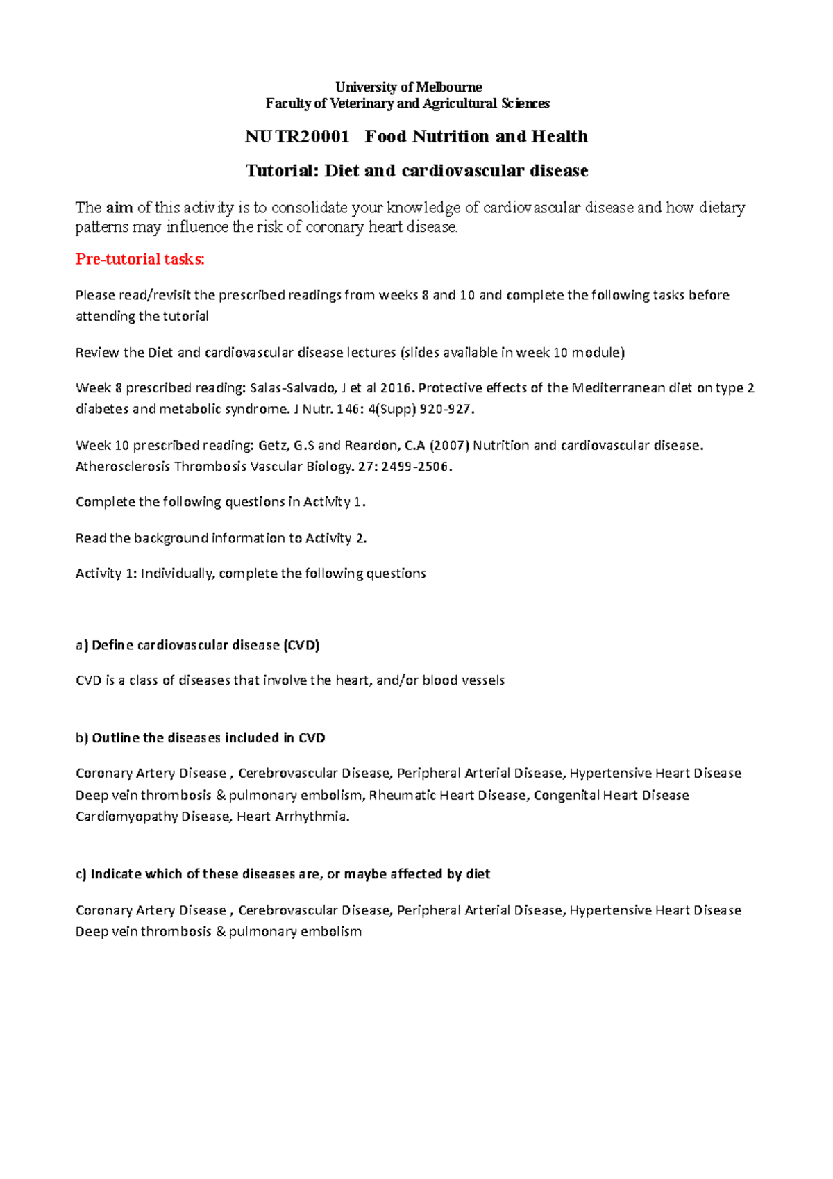 Tutorial CVD Worksheet - University of Melbourne Faculty of Veterinary ...