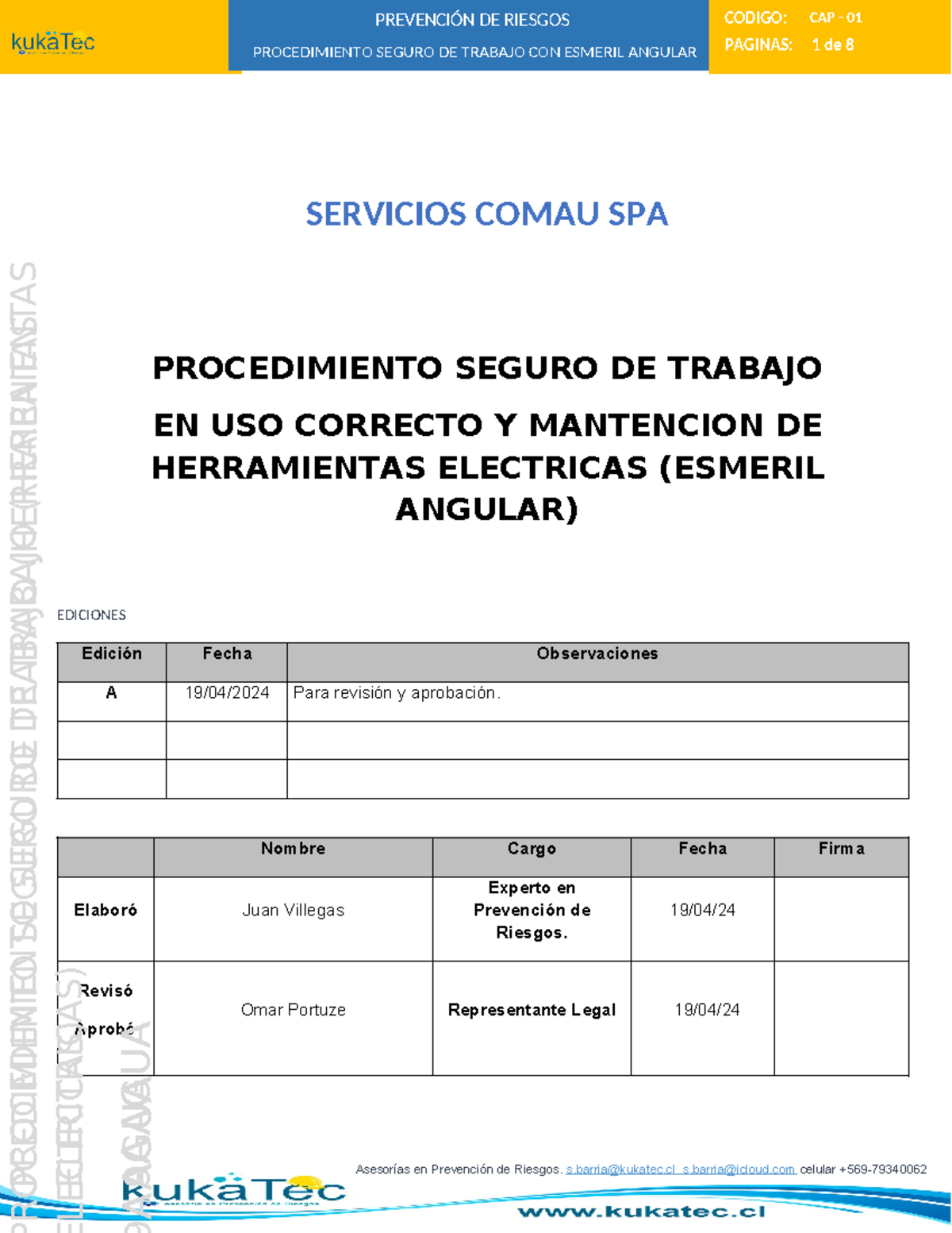 PST Esmeril Angular Servicios Comau SPA - ####### PREVENCIÓN DE RIESGOS ...