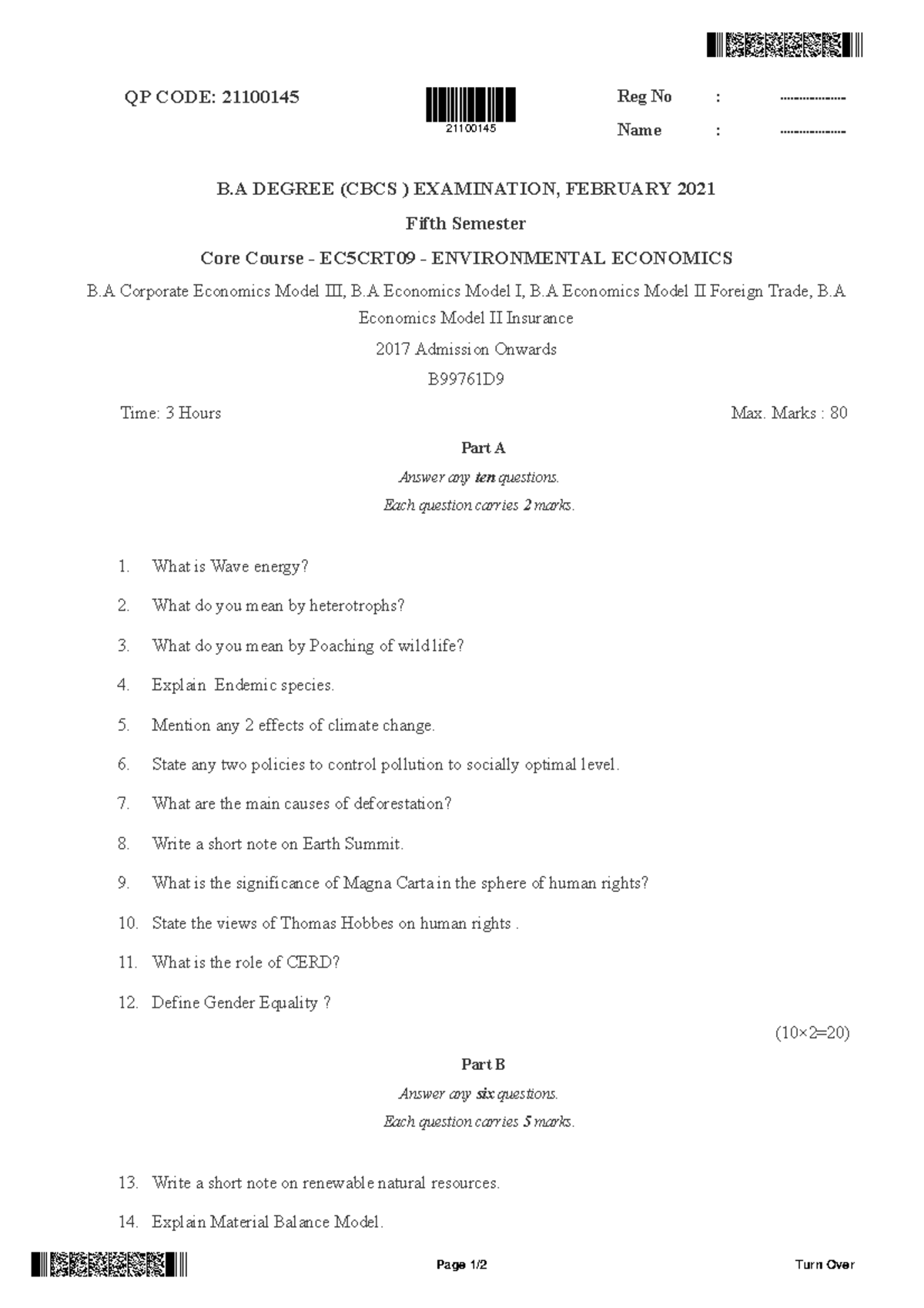 Ee - question paper - QP CODE: 21100145 Reg No : ..................... Name ...