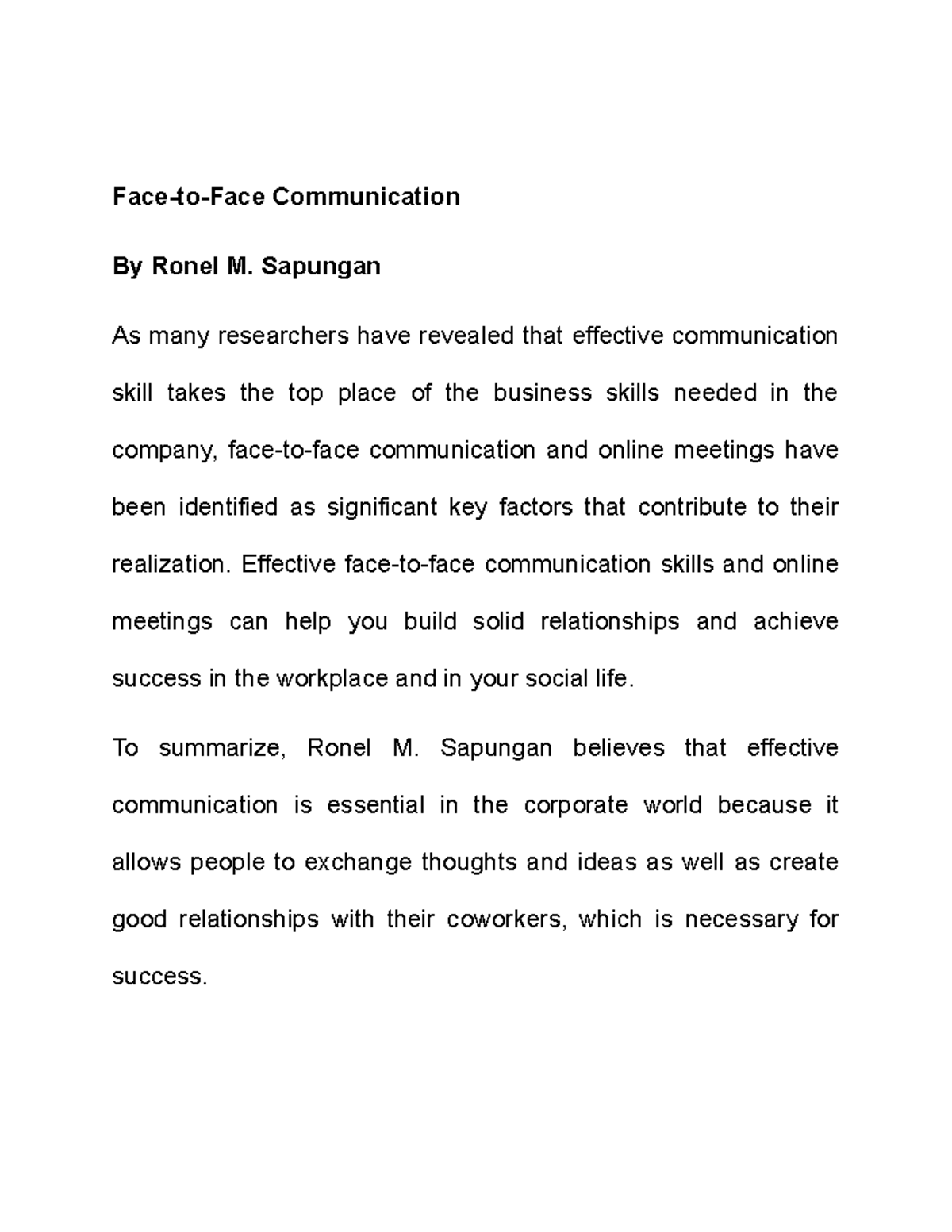 Purpcomm Script - Activity and Notes - Face-to-Face Communication By ...