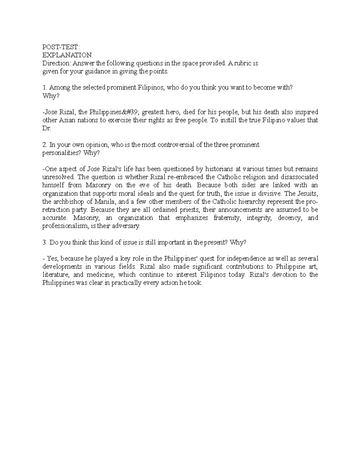 Post-Test - report - POST-TEST: EXPLANATION. Direction: Answer the ...