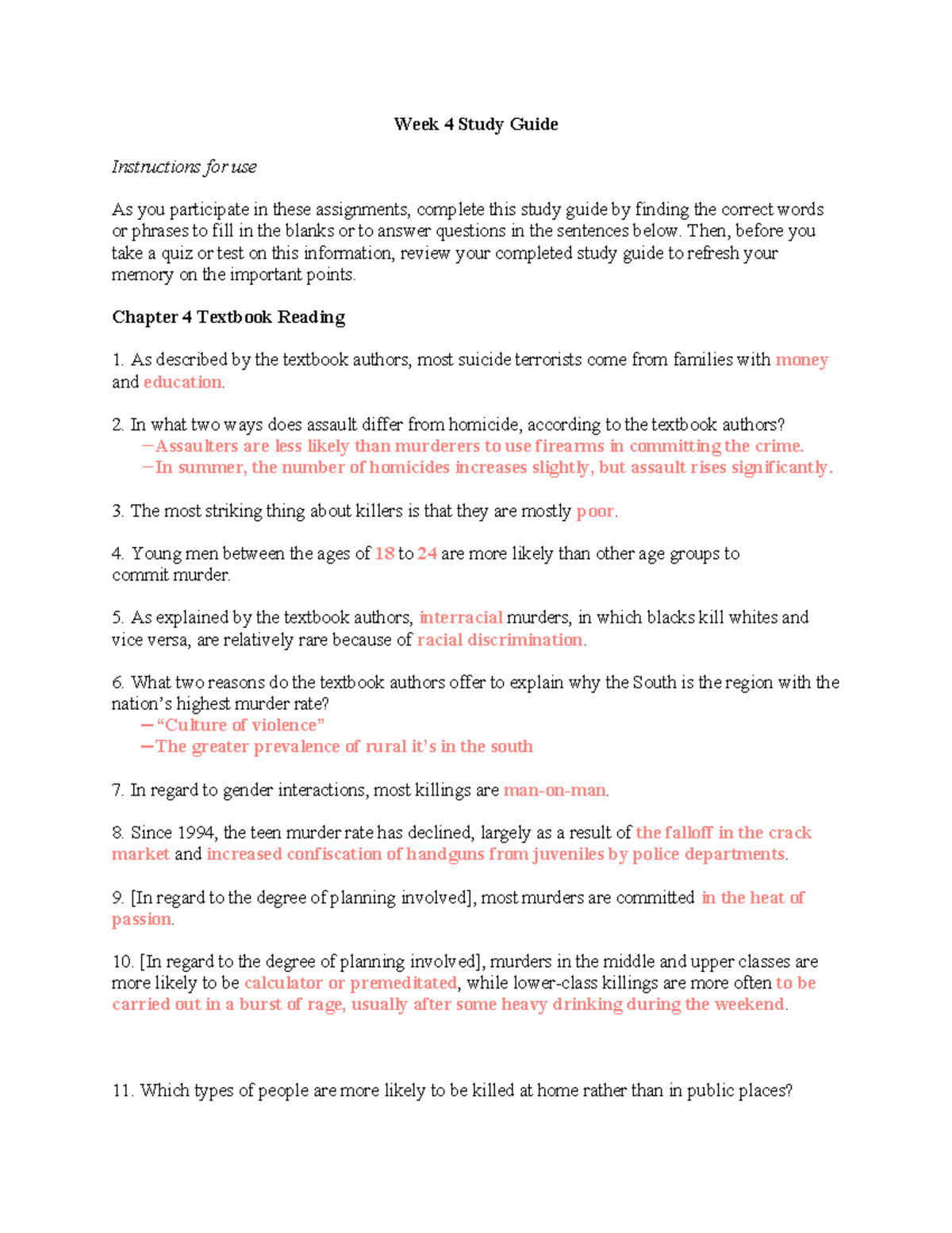 Week 4 Study Guide - Week 4 Study Guide Instructions for use As you ...