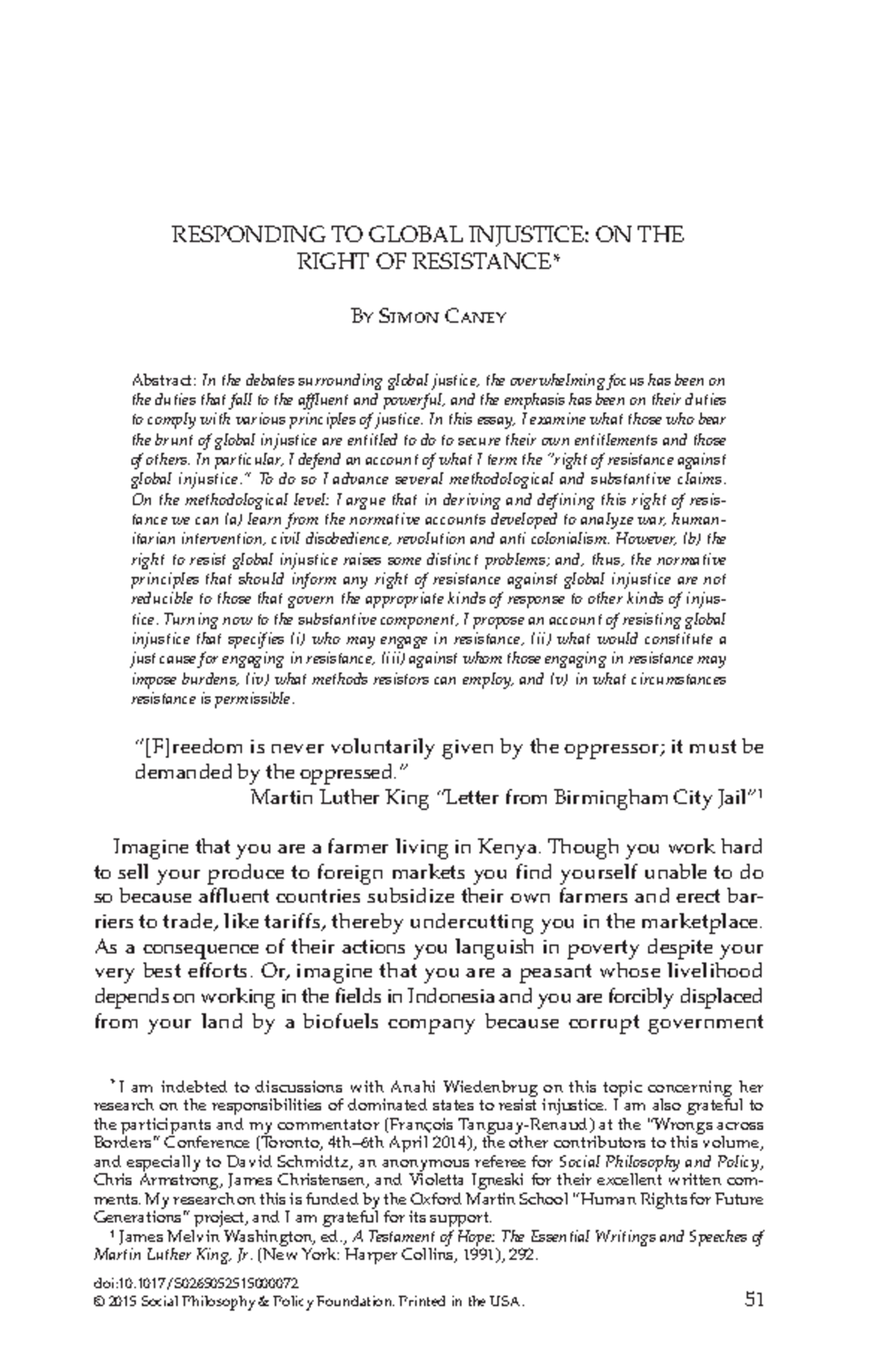 Responding TO Global Injustice - 51 doi:10/S © 2015 Social Philosophy ...