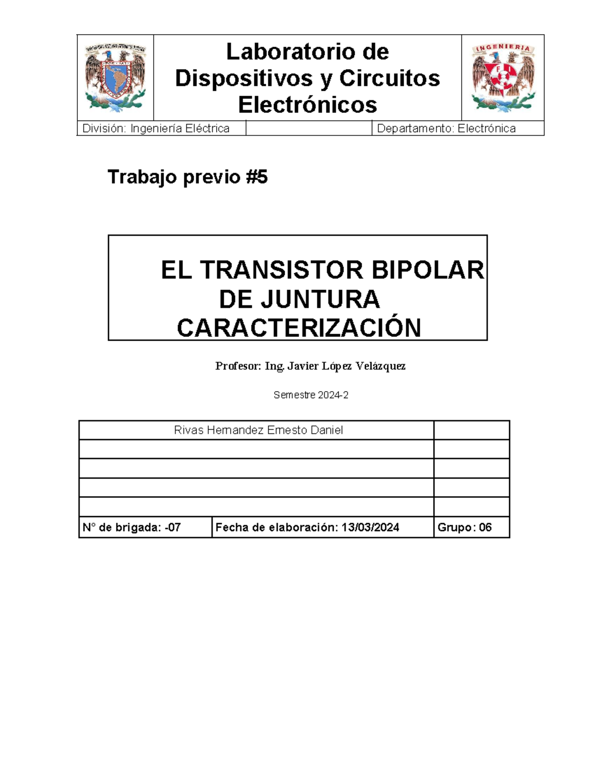 Previo 5 - muy dificcl - Laboratorio de Dispositivos y Circuitos Electrónicos División ...