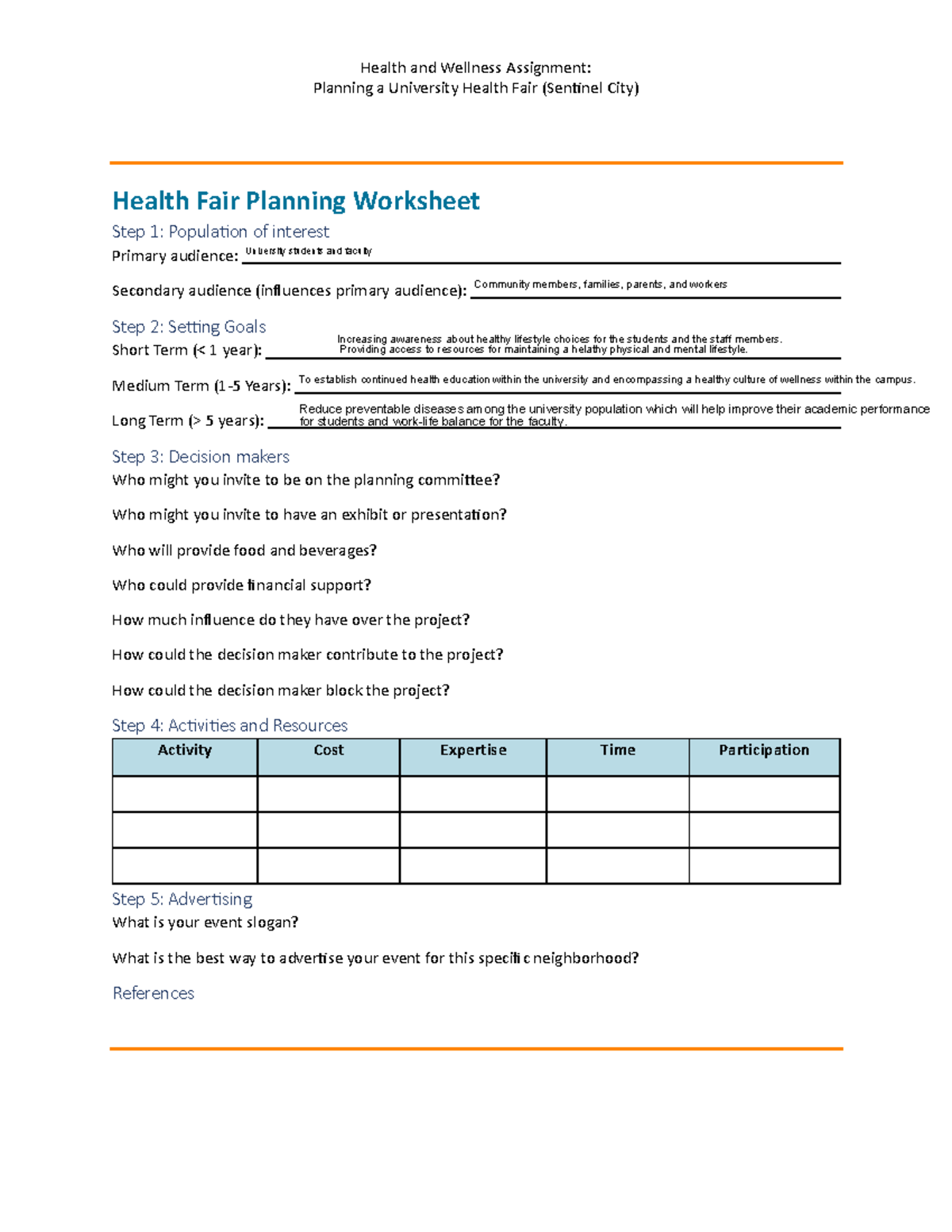 NUR 426L Health and Wellness Assignment Planning a University Health ...