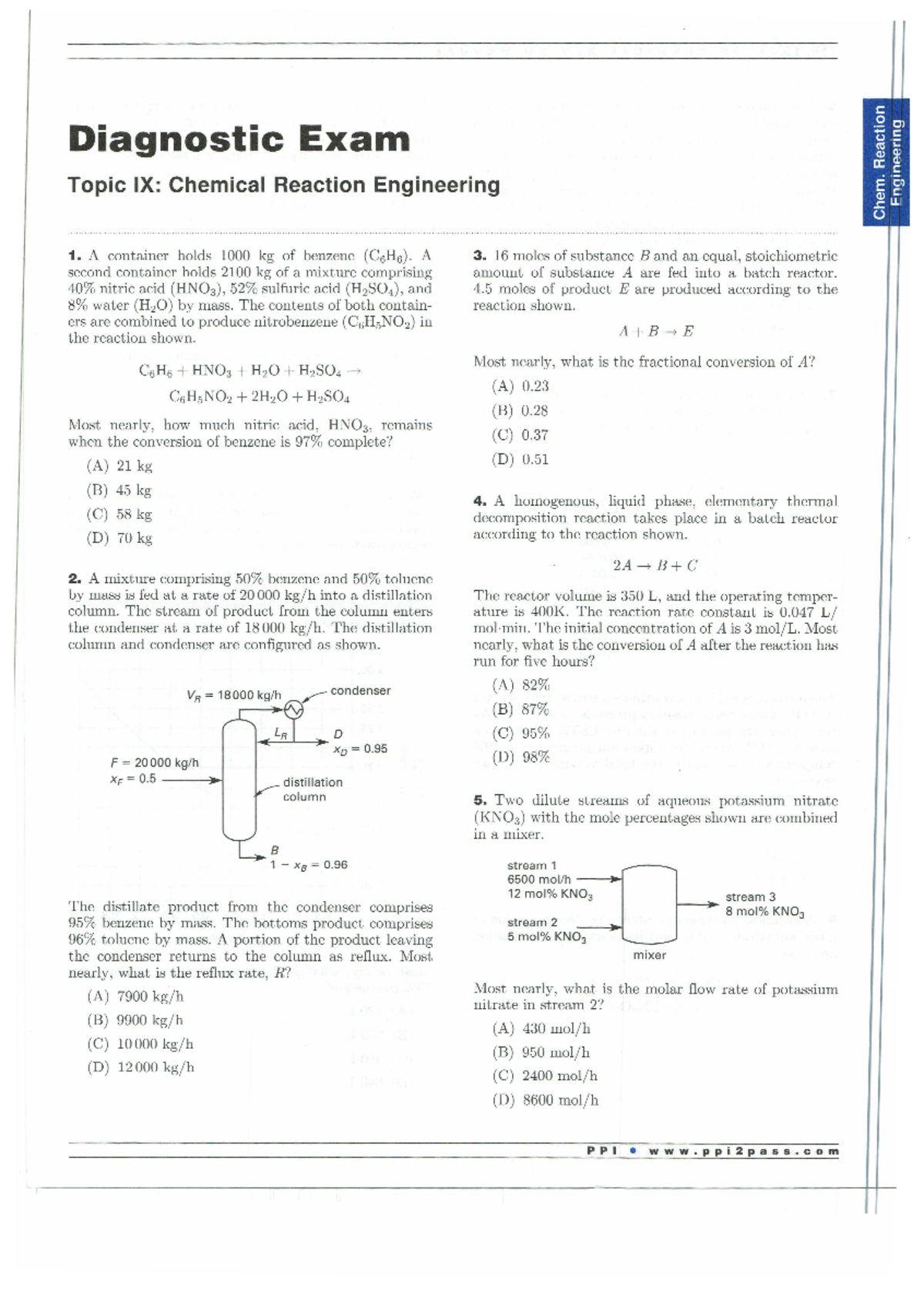 Ch9 - Chemical Reaction Engineering - ####### Diagnostic Exam Topic IX ...