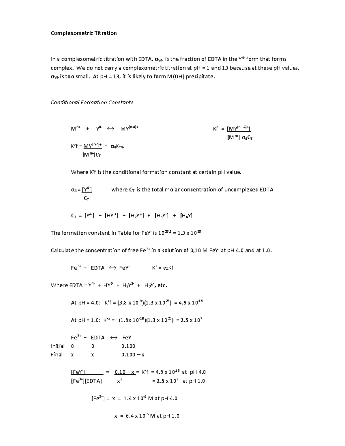 EDTA Titration - Lecture notes 5 - Complexometric Titration In a ...