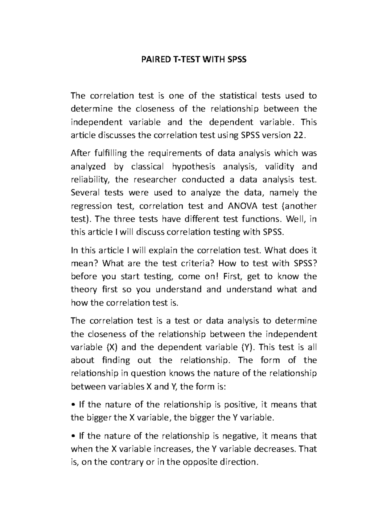 Paired T-TEST - PAIRED T-TEST WITH SPSS The correlation test is one of ...