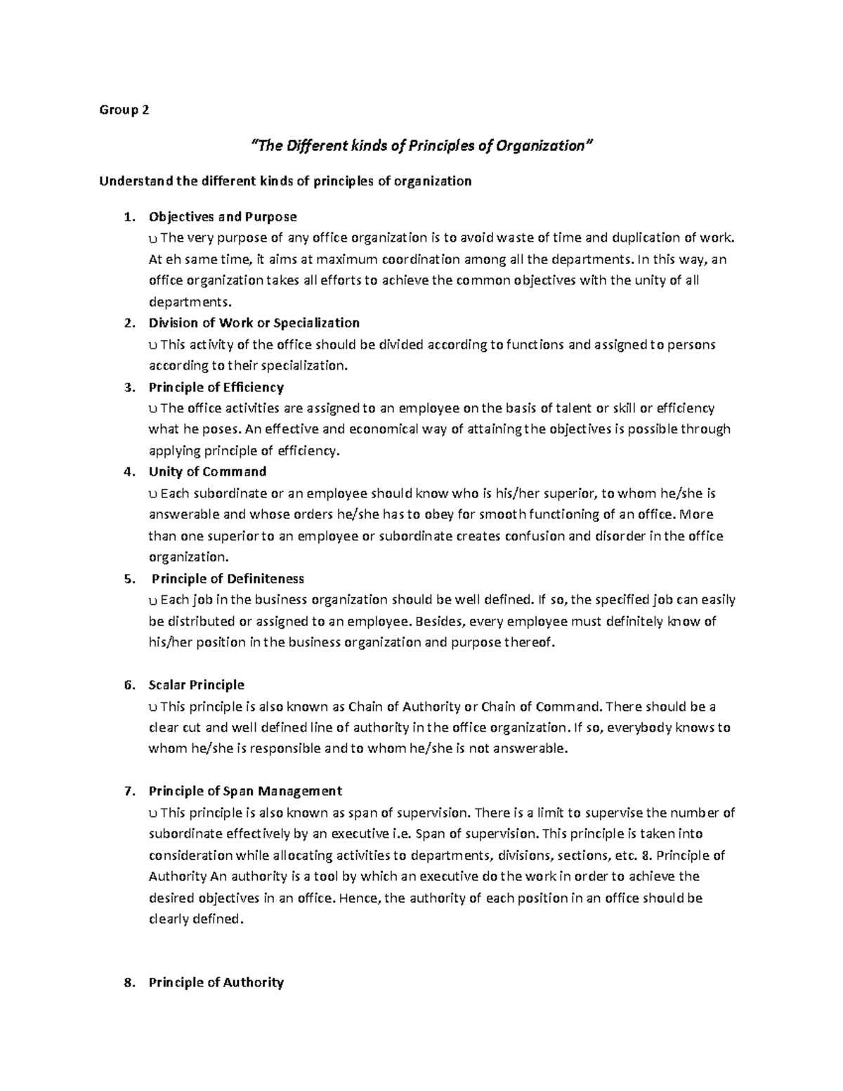 Different Principles of Organization - Group 2 “The Different kinds of ...