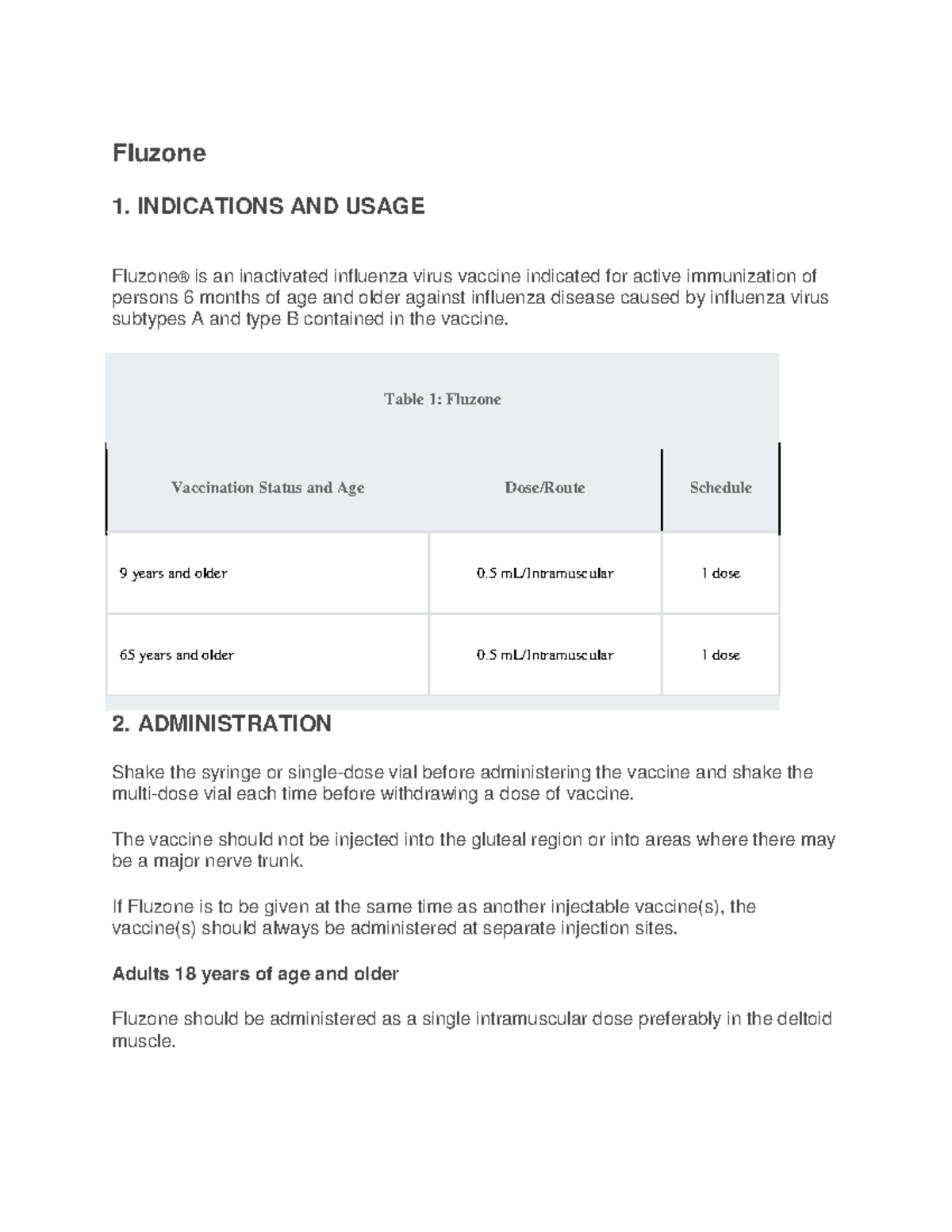 Fluzone - notes - Fluzone 1. INDICATIONS AND USAGE Fluzone® is an ...