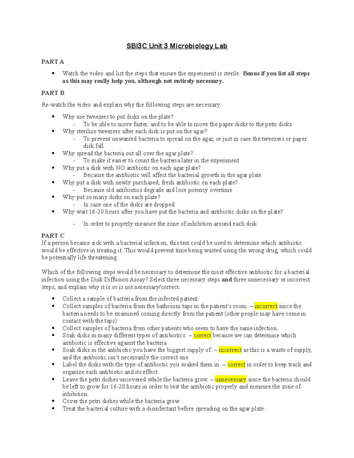 SBI3C Unit 3 Microbiology Lab (1) - SBI3C Unit 3 Microbiology Lab PART ...