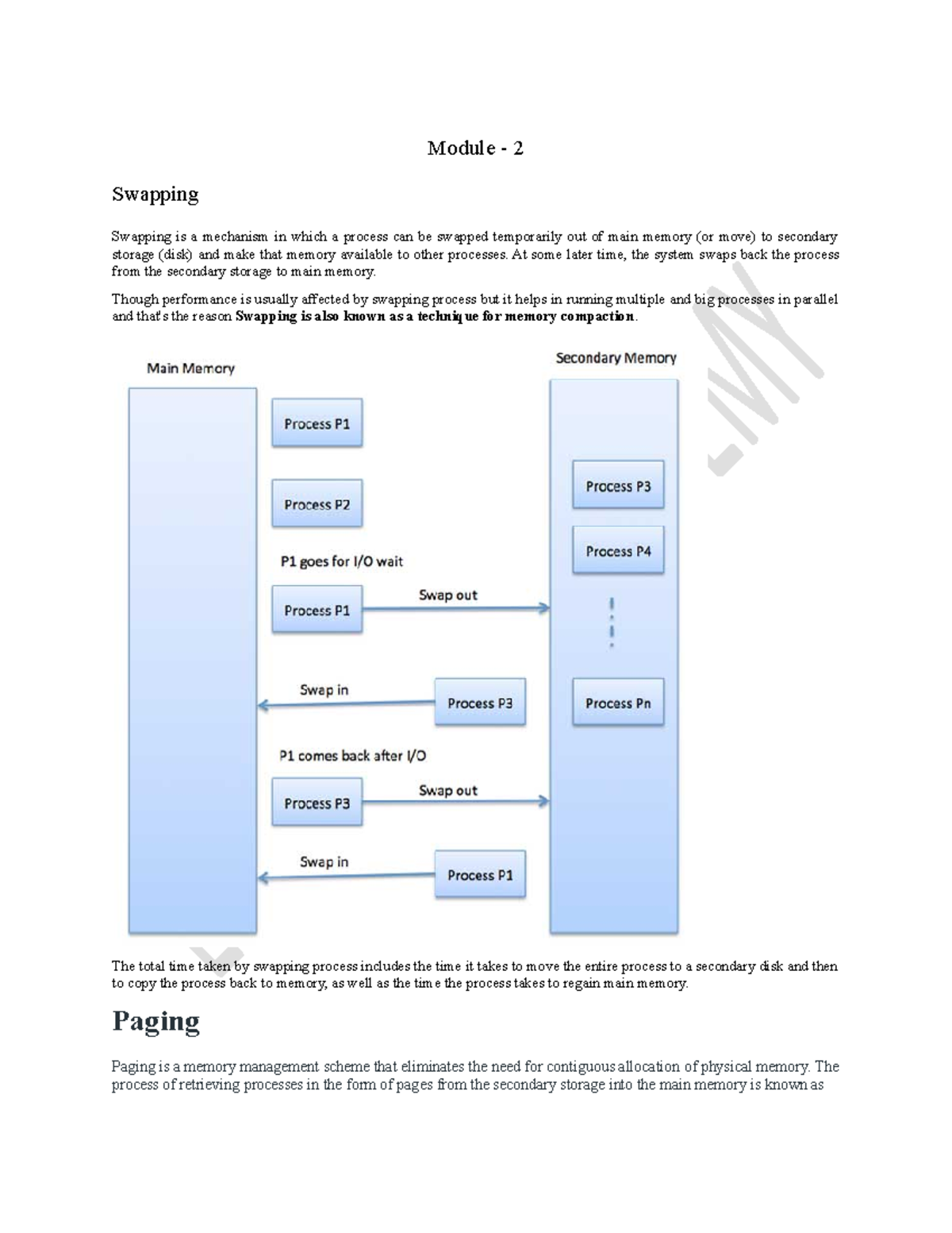 O.S 2,3 - note - Module - 2 Swapping Swapping is a mechanism in which a ...