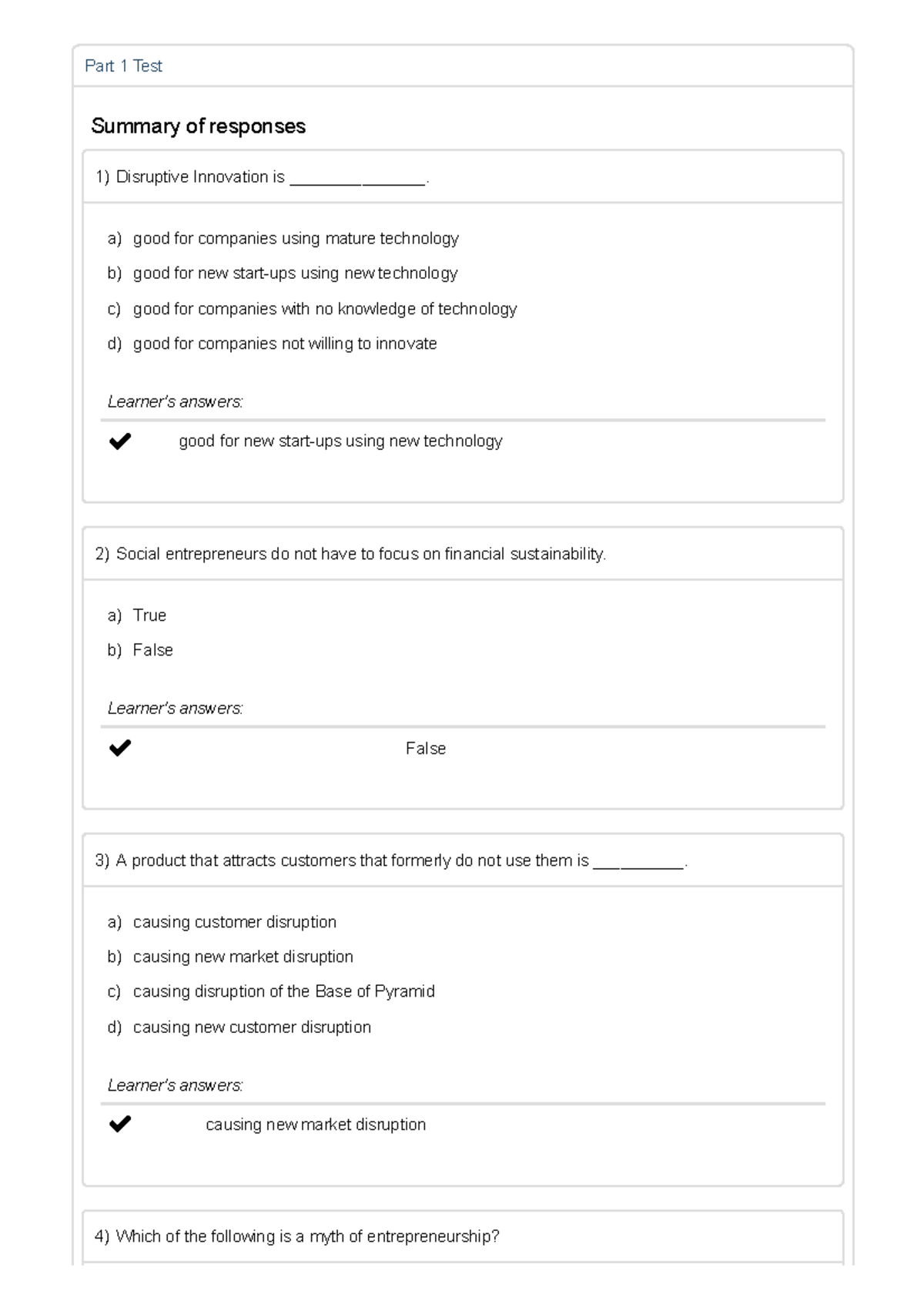 ET0001 Innovation Sequence 4 answers - Part 1 Test Summary of responses ...
